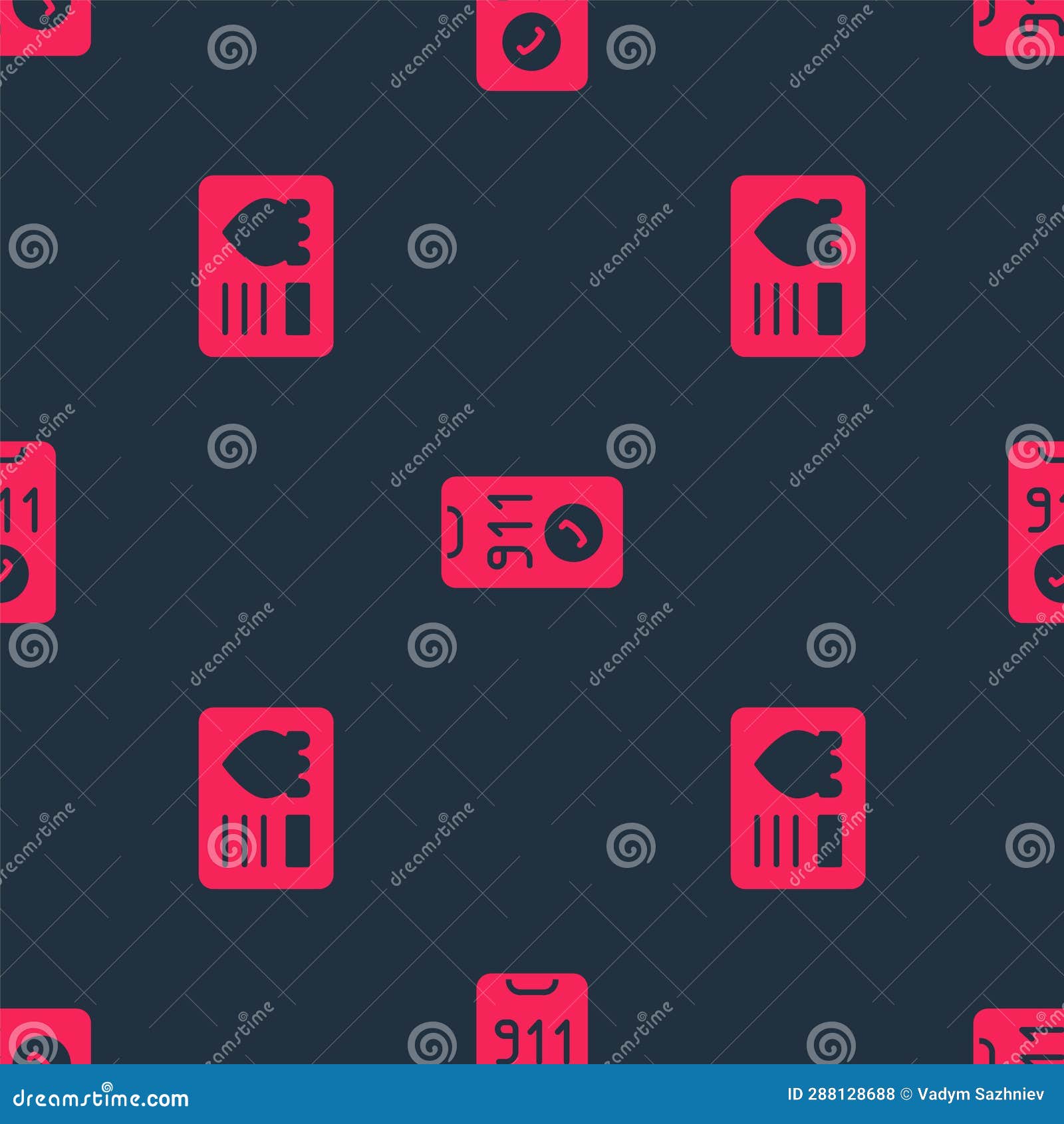 Set Police Badge with Id Case and Telephone Call 911 on Seamless ...