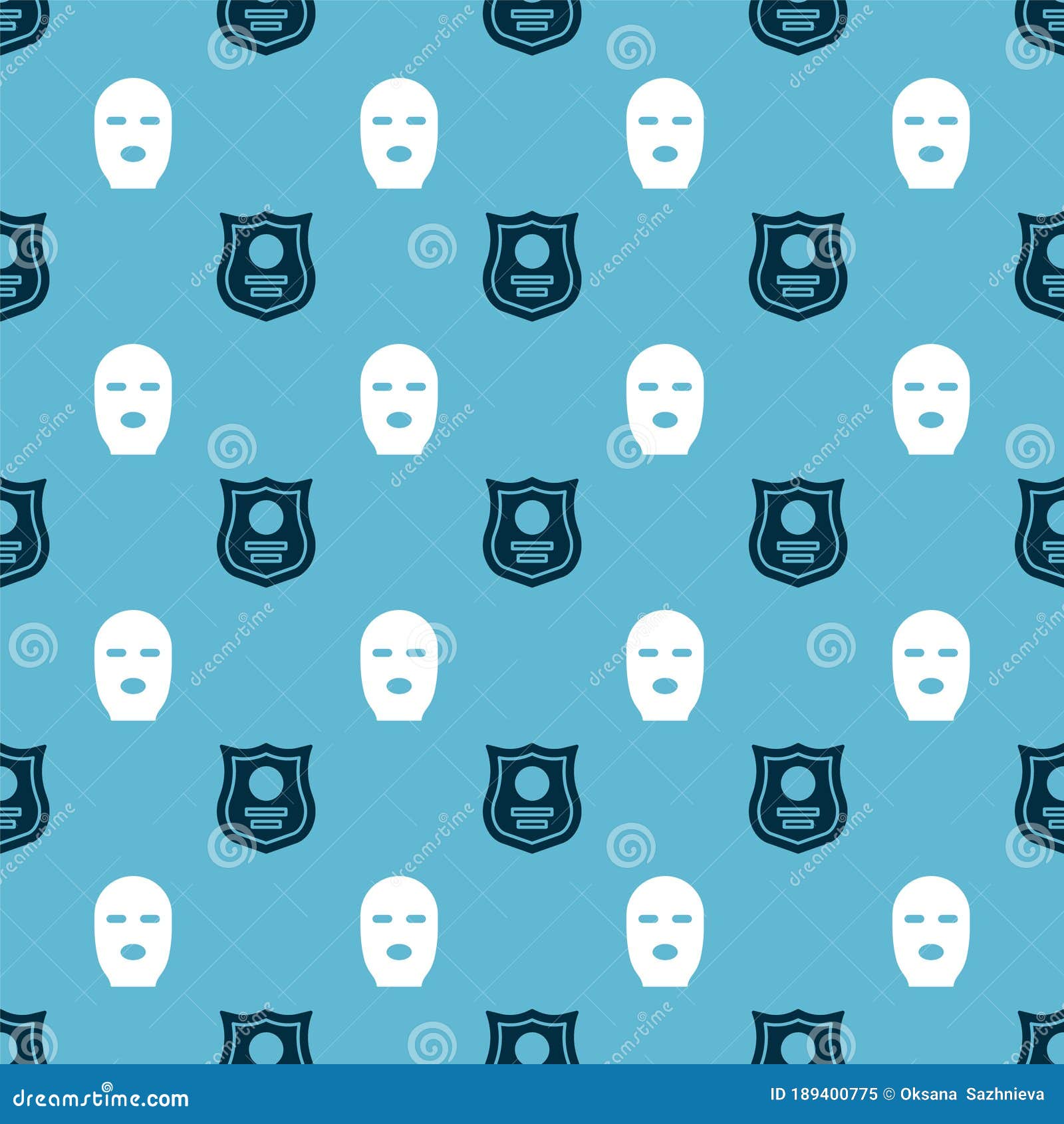 Set Police Badge and Thief Mask on Seamless Pattern. Vector Stock ...