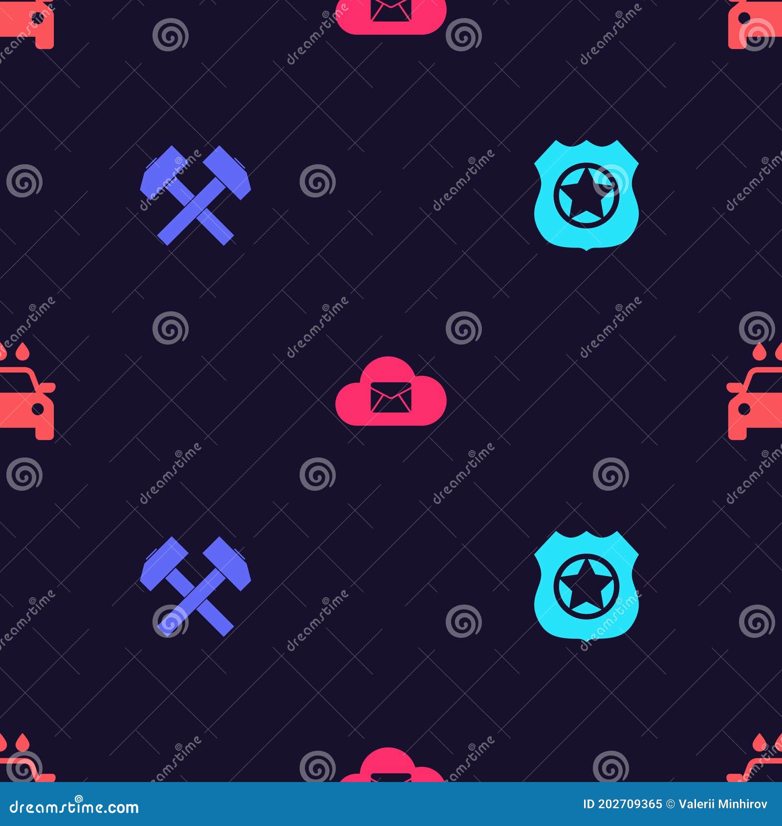 Set Police Badge, Two Crossed Hammers, Cloud Mail Server and Car Wash ...