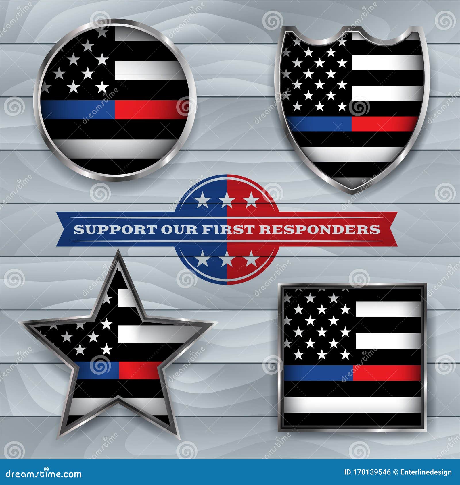 Police And Firefighter American Flags Emblem Illustration ...