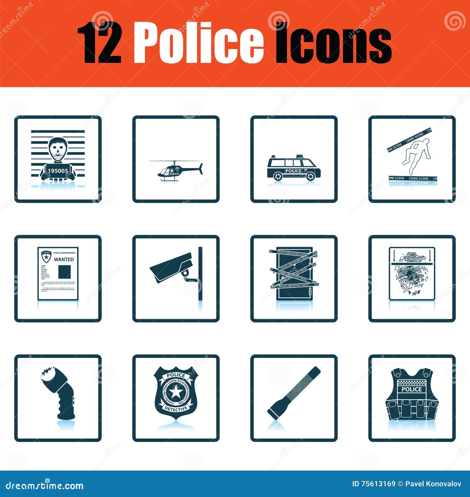 Set of police icons stock vector. Illustration of graphic - 75613169