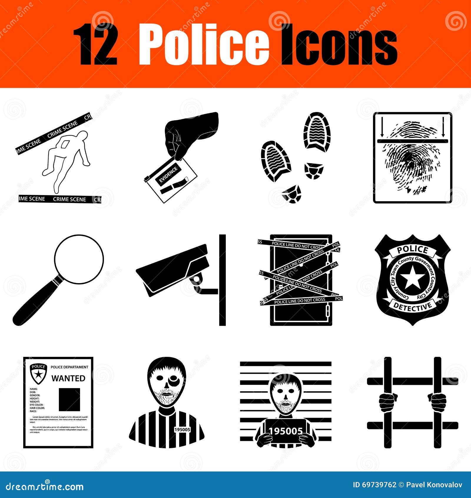Set of police icons stock vector. Illustration of pack - 69739762