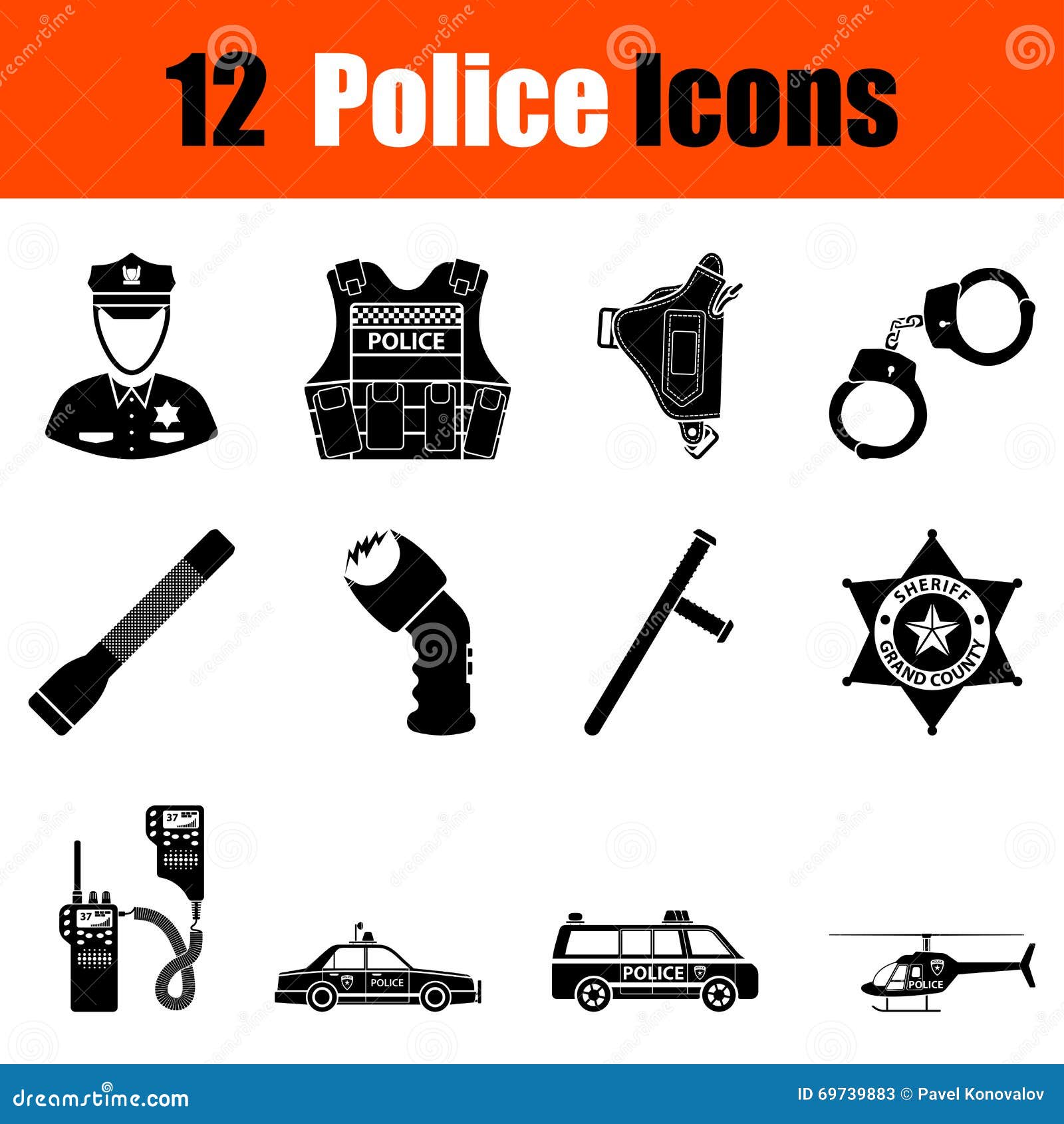 Set of police icons stock vector. Illustration of sheriff - 69739883