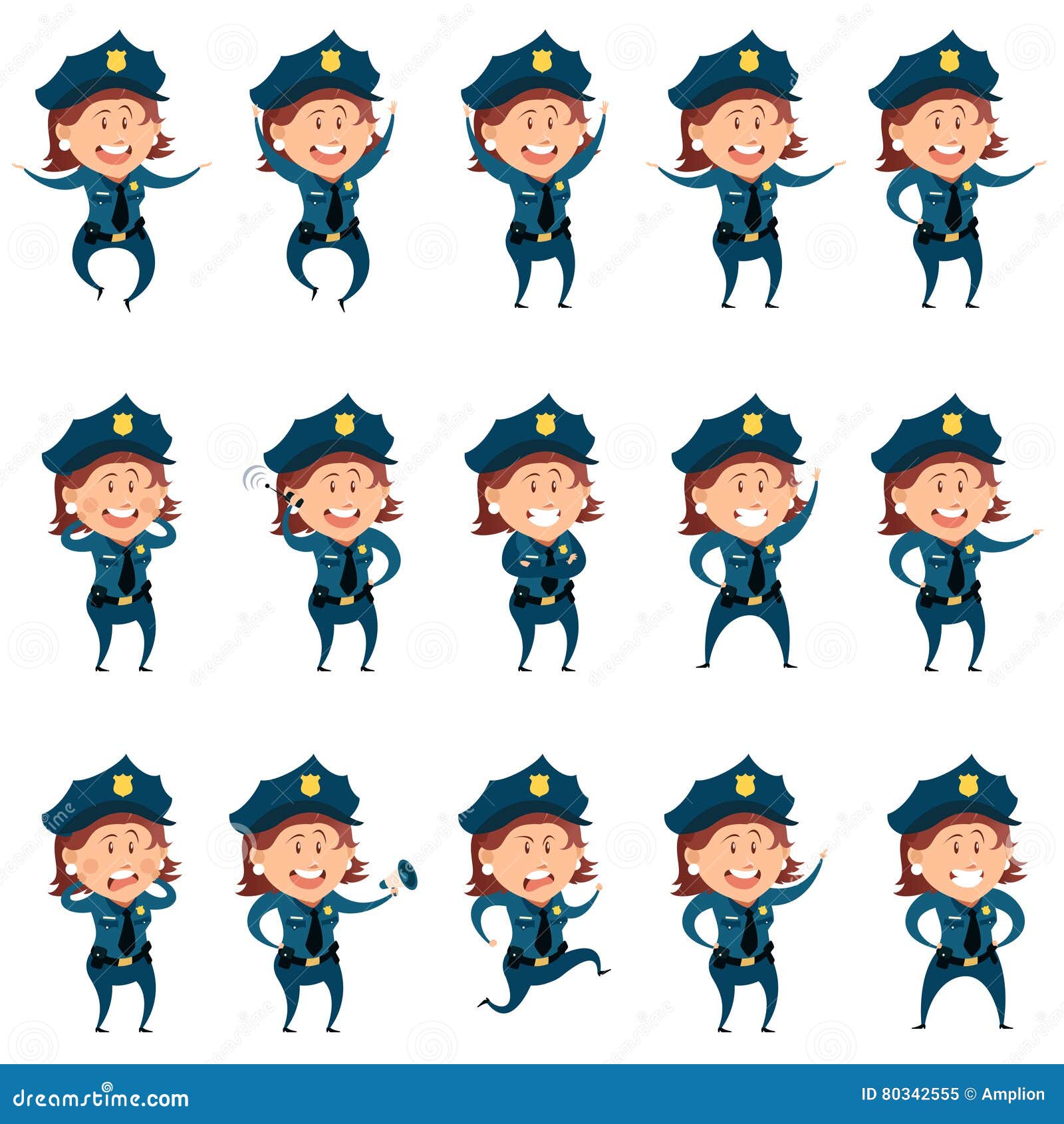 Set of Police Women Flat Icons Stock Vector - Illustration of ...