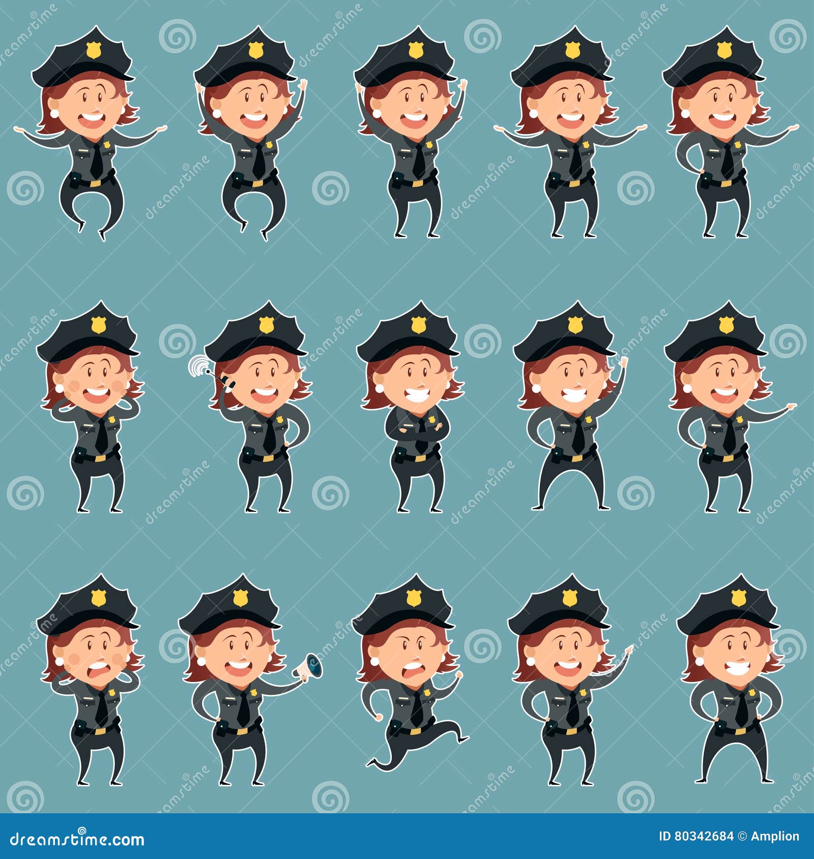 Set of Police Women Flat Icons3 Stock Vector - Illustration of adult ...