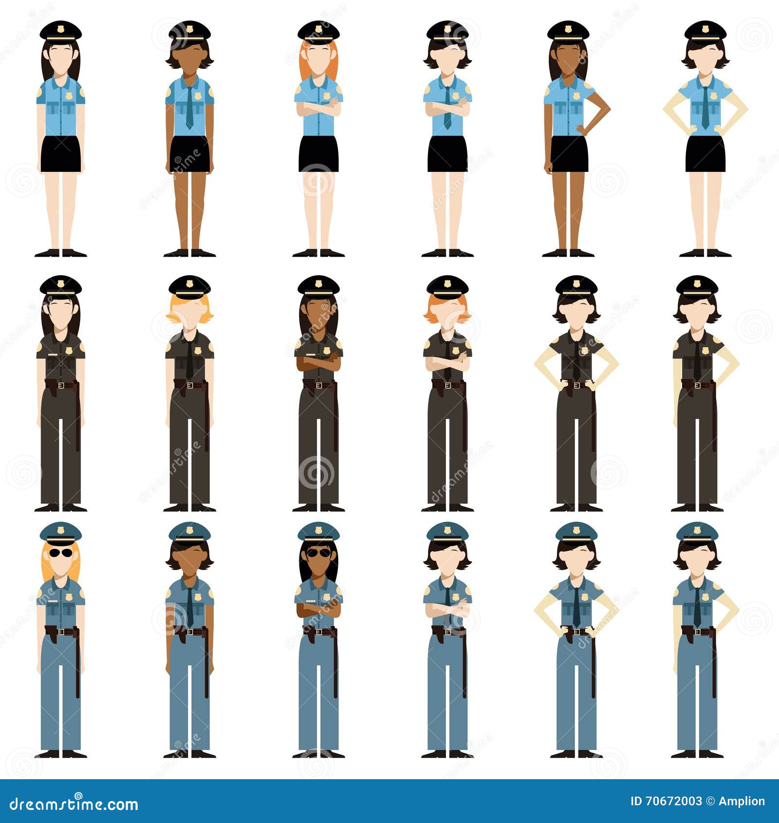 Set of police women stock vector. Illustration of cartoon - 70672003