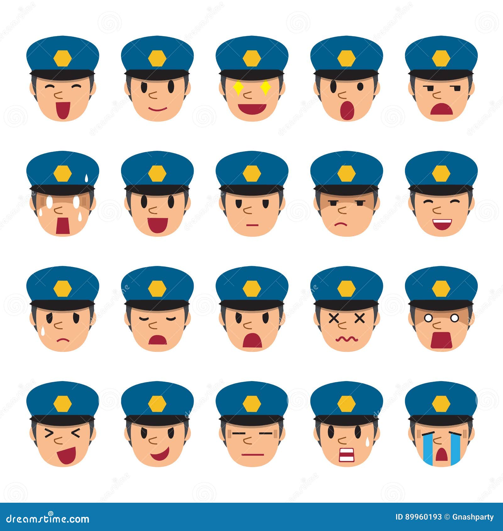 Emotions Policeman Icon. Set Expressions Avatar Cop. Good And Evil ...