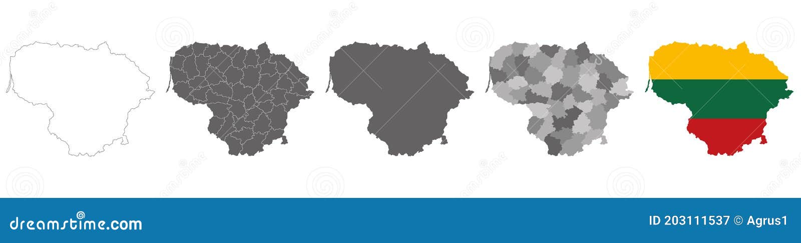 Set of Political Maps of Lithuania with Regions and Flag Map Isolated ...