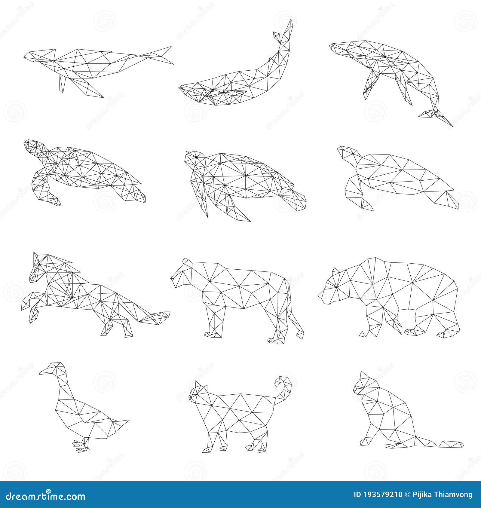 Set of Polygon Geometric Animal Isolated on White Background. Stock ...