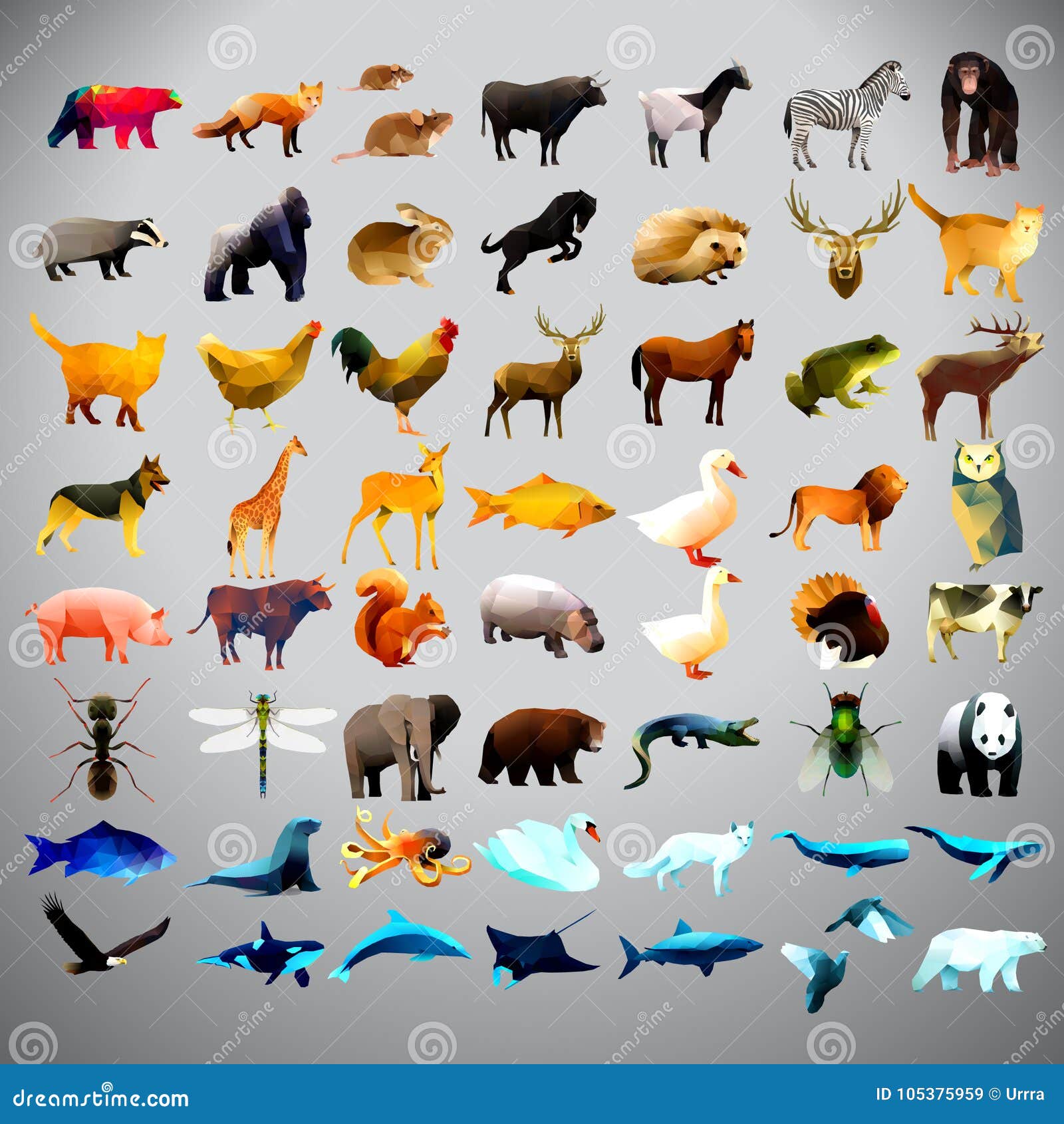 Polygonal Animals. Low Poly Zoo Silhouettes Of Animals Triangular ...