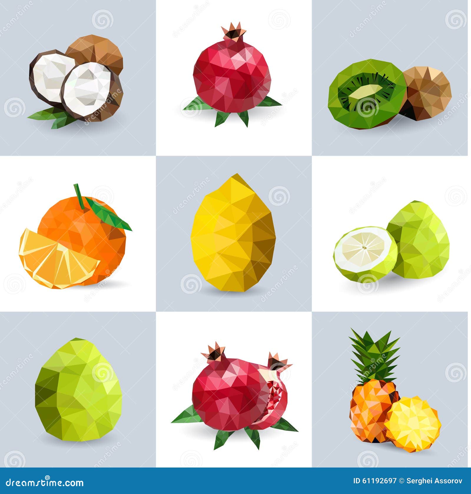 Set of polygonal fruit stock vector. Illustration of color - 61192697