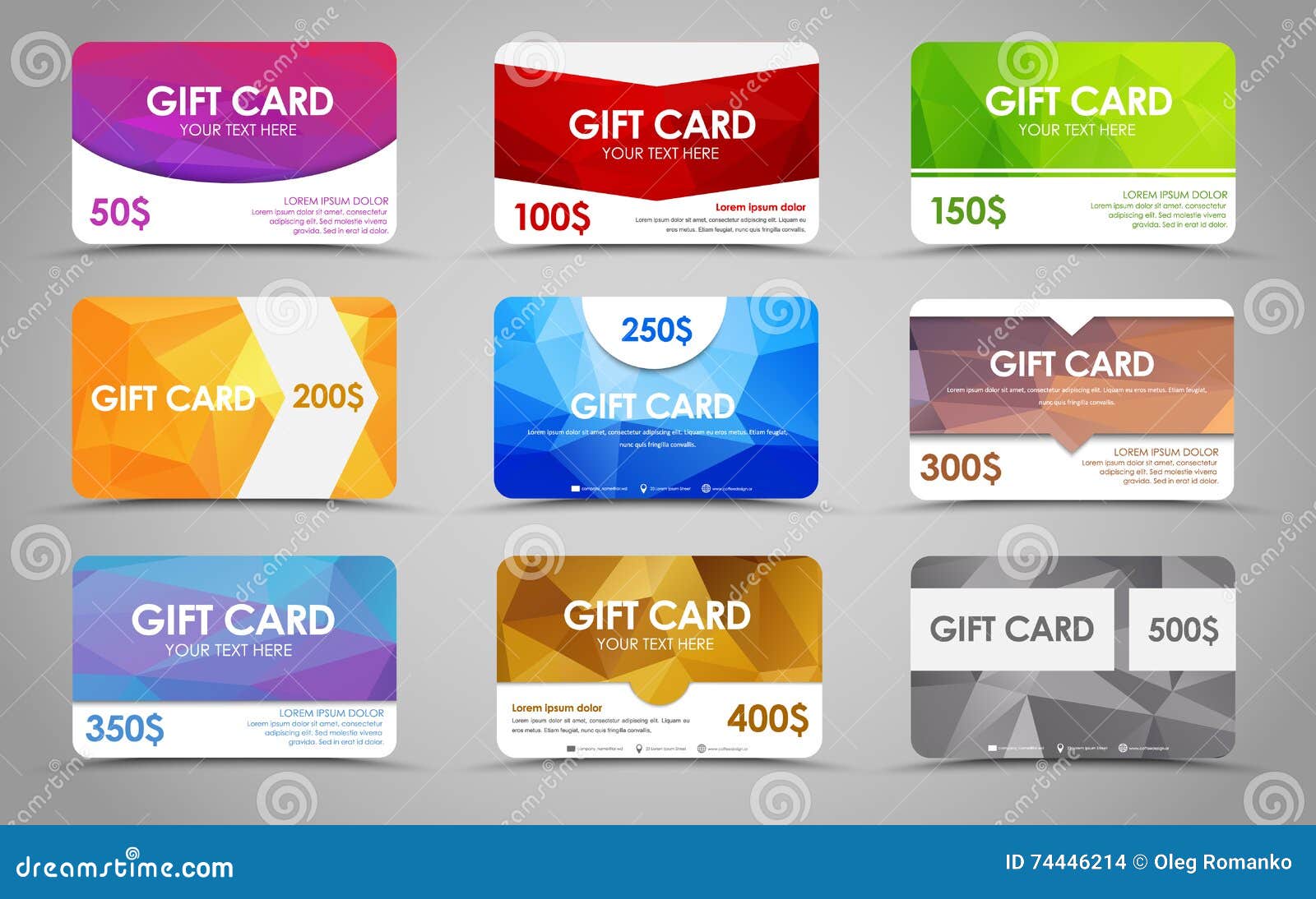 Set polygonal gift cards stock vector. Illustration of decoration ...