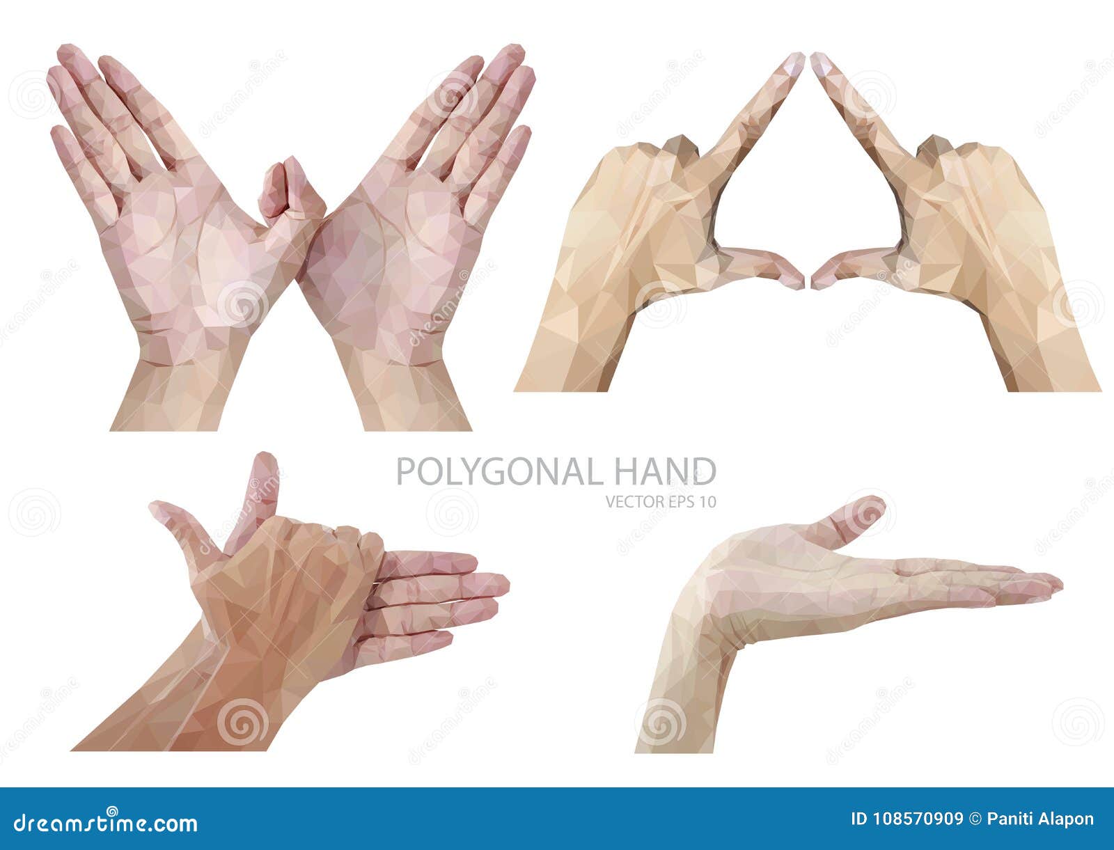 Set of Polygonal Hands Gesture Isolated on White Background Stock ...