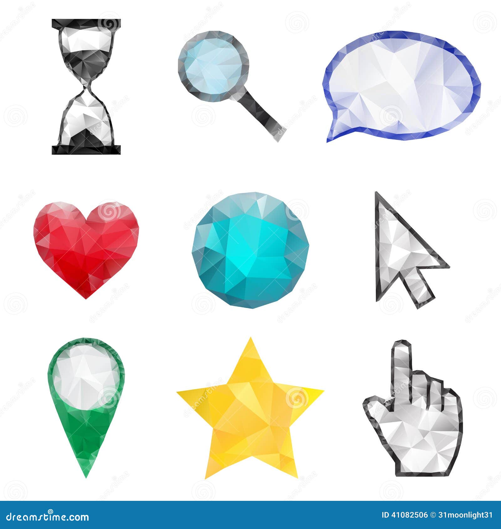 Set of polygonal icons stock vector. Illustration of hand - 41082506