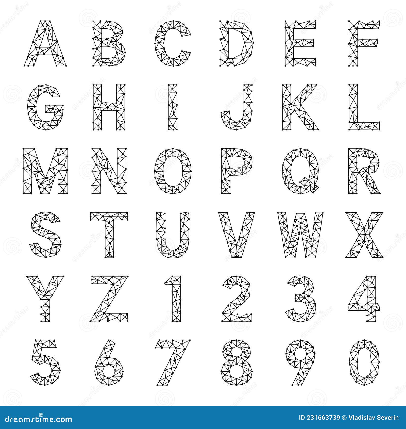 Set of Polygonal Letters and Numbers Stock Vector - Illustration of ...