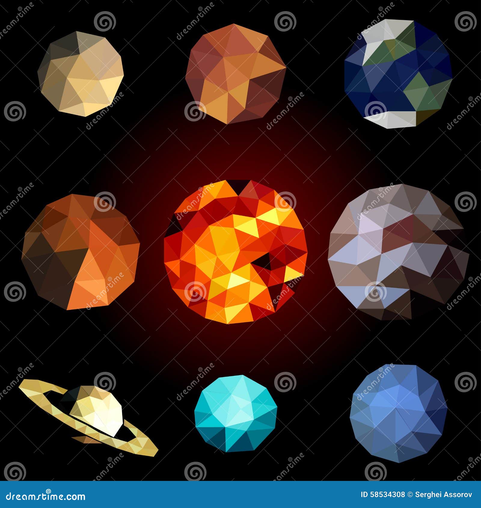 Set polygonal planets stock vector. Illustration of planet - 58534308