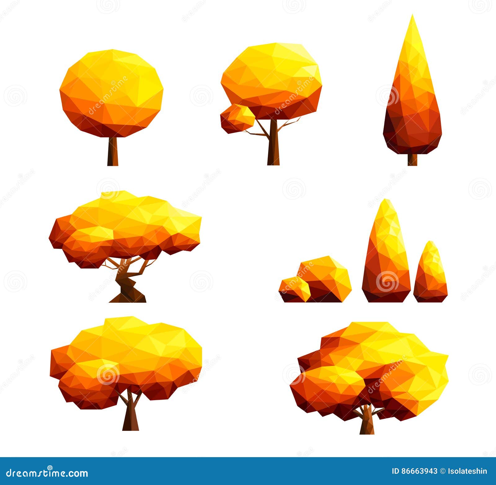 Set of Polygonal Trees and Bushes-Autumn Concept Stock Vector ...