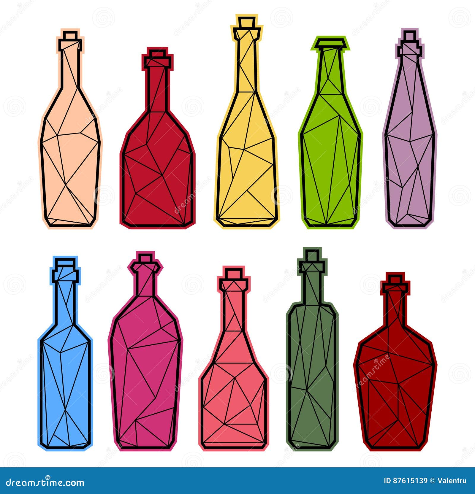 Set Polygonal Triangle Alcohol Bottles, Champagne and Wine Stock Vector ...