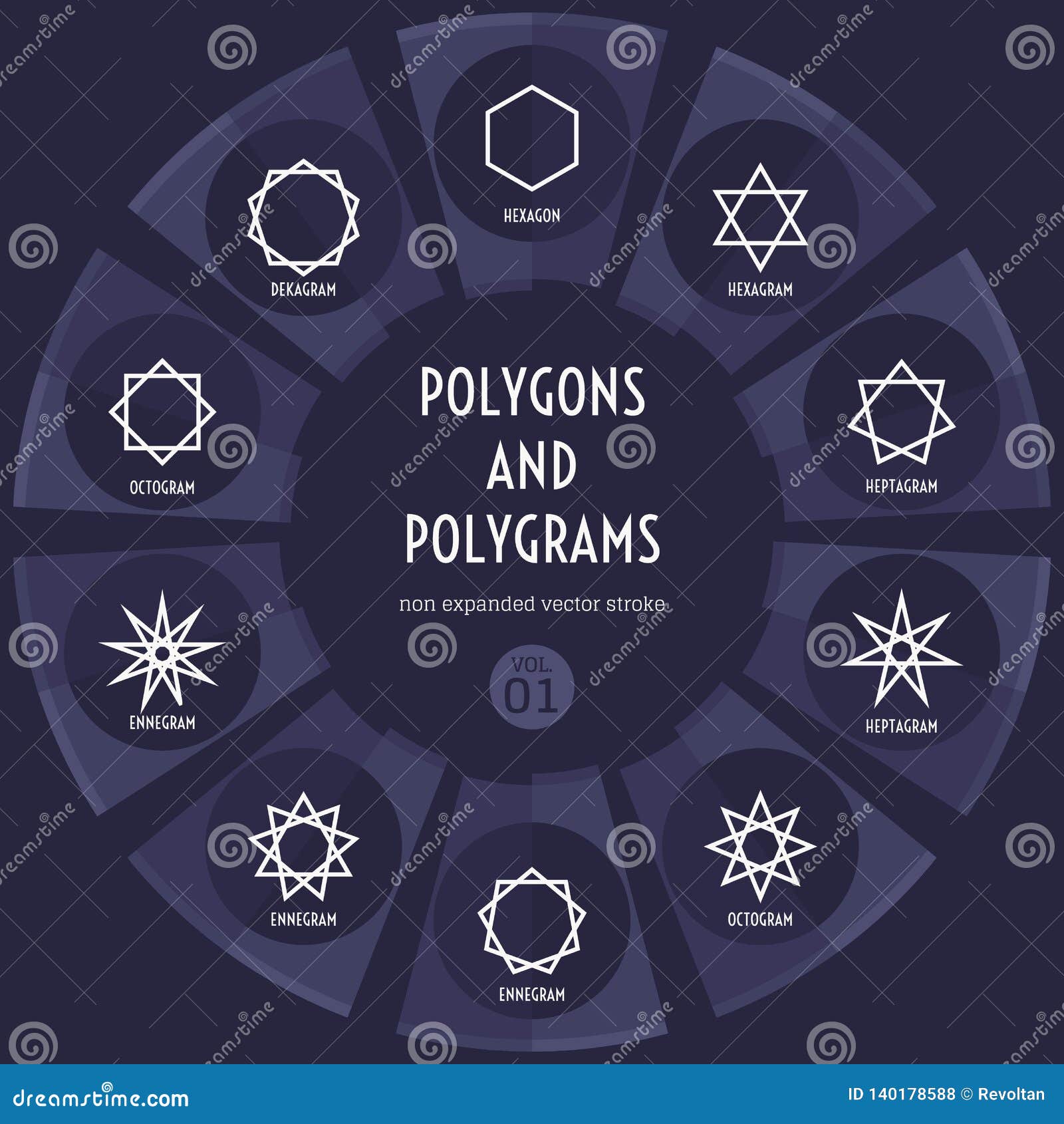 Set of Polygons and Polygrams. Non Expanded Vector Stroke. Original ...