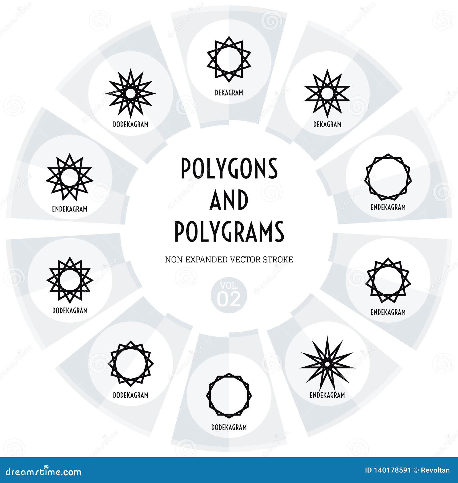 Set of Polygons and Polygrams. Non Expanded Vector Stroke. Original ...