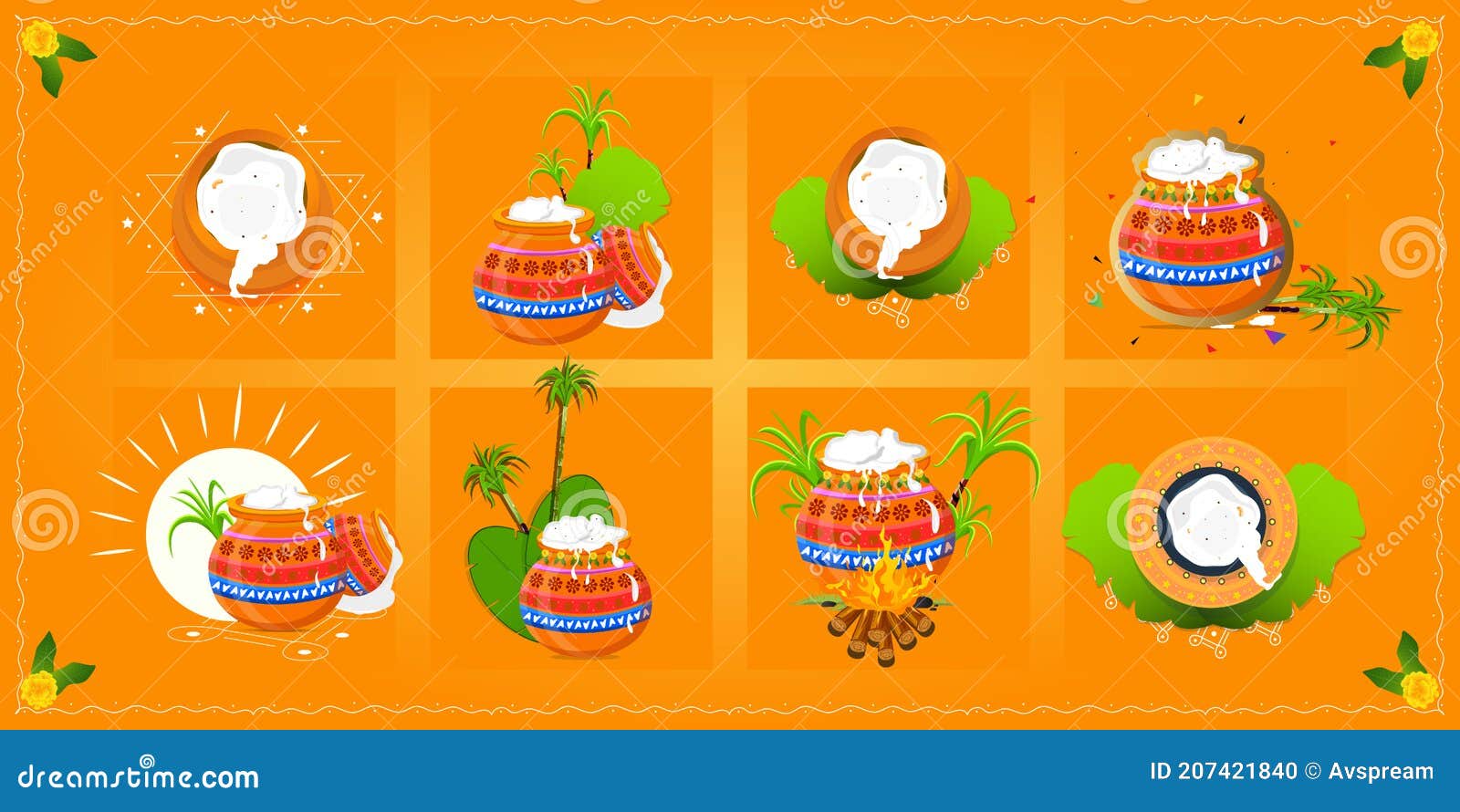 Set of pongal pot designs stock vector. Illustration of festive - 207421840