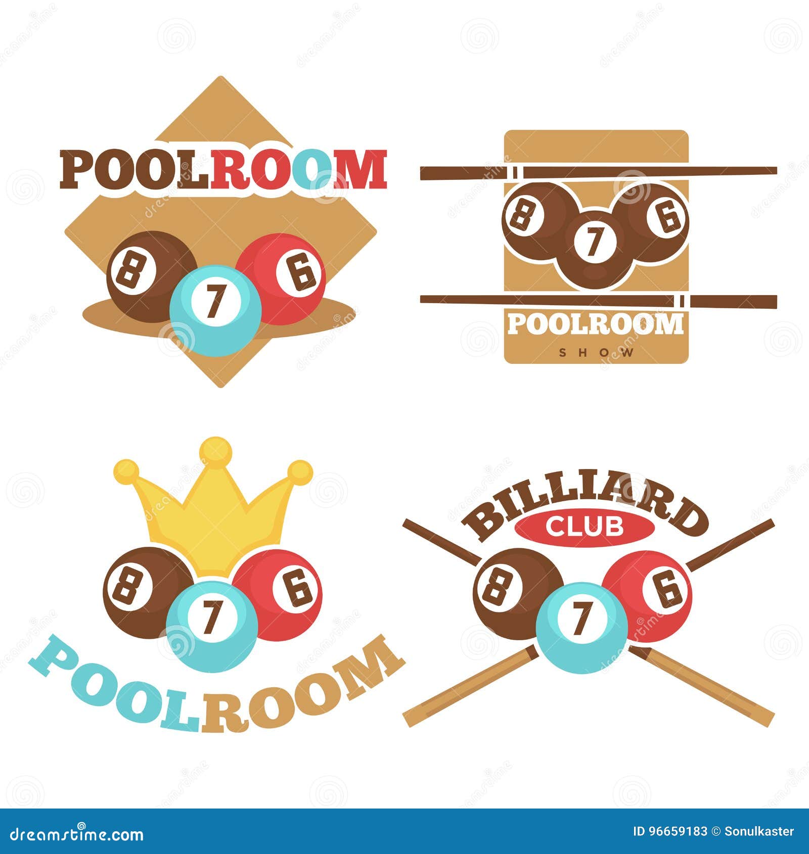 Set of pool room emblems stock vector. Illustration of isolated - 96659183