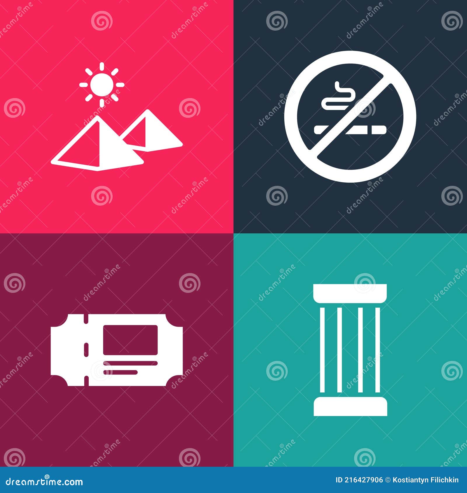 Set Pop Art Ancient Column, Museum Ticket, No Smoking and Egypt ...