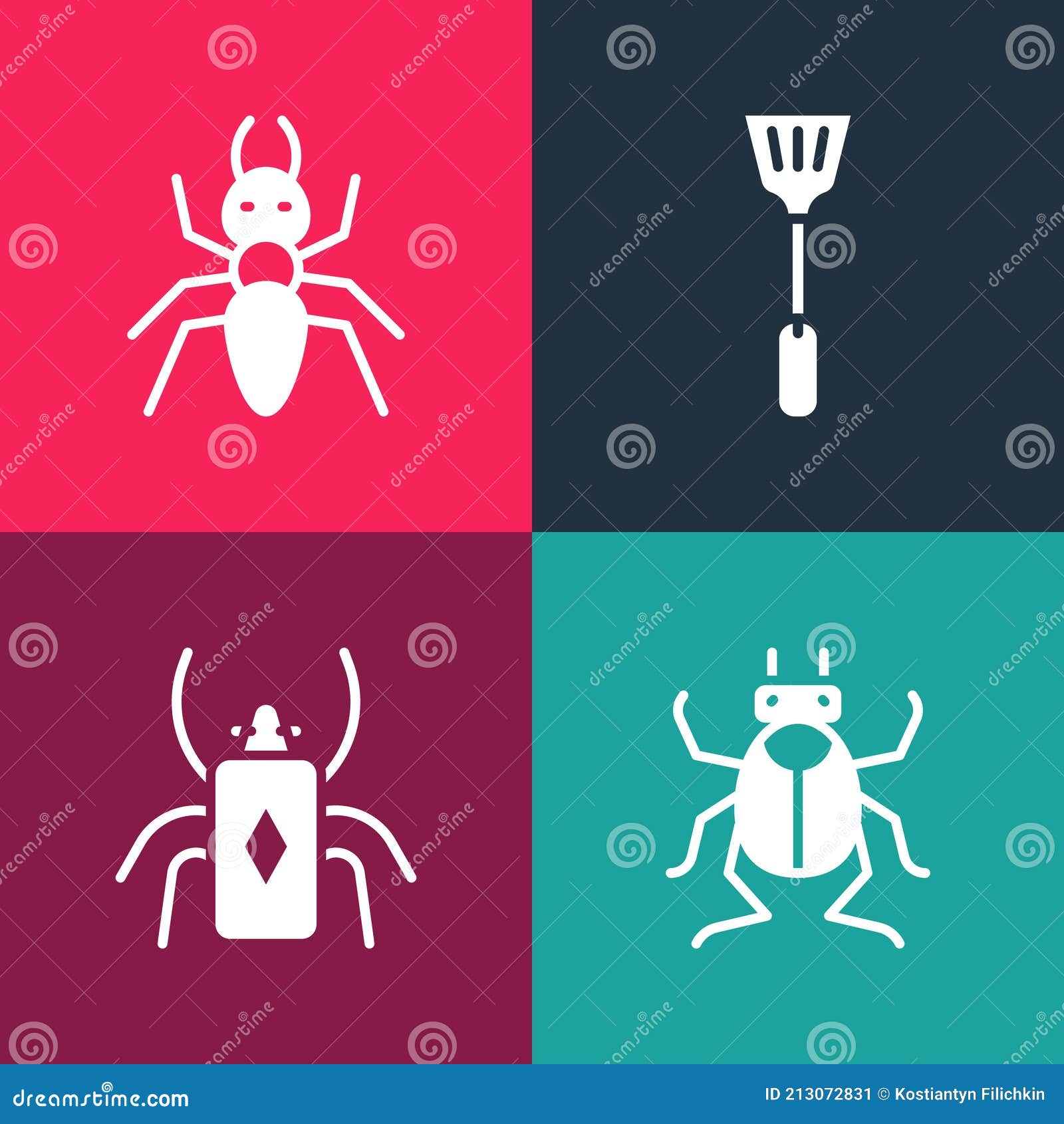 Set Pop Art Beetle Bug, , Fly Swatter and Ant Icon. Vector Stock Vector ...