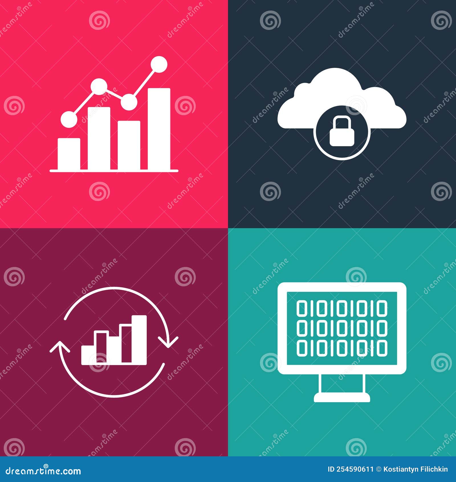 Set Pop Art Binary Code, Pie Chart Infographic, Cloud Computing Lock ... Set Pop Art Binary Code, Pie Chart Infographic, Cloud Computing Lock ...