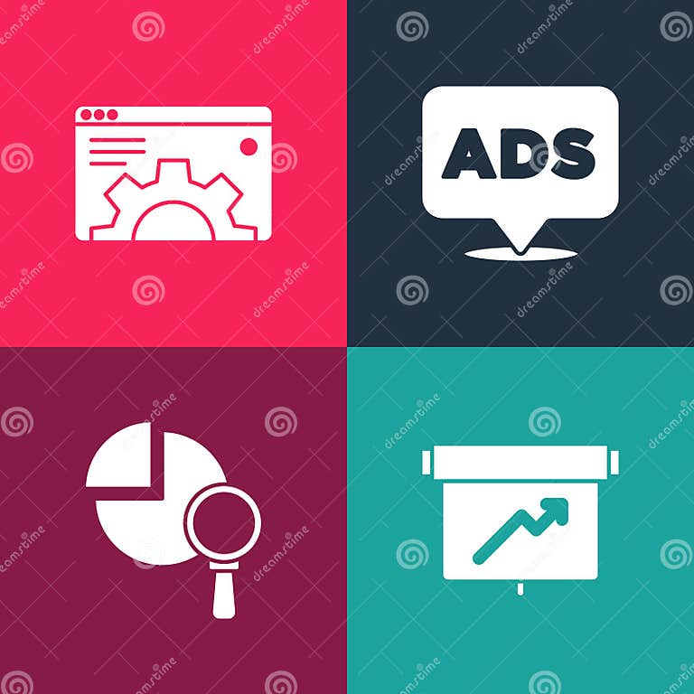 Set Pop Art Board with Graph Chart, Magnifying Glass and Analysis ...