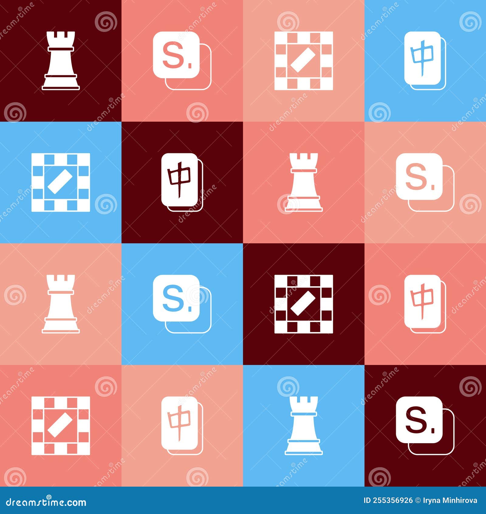 Set Pop Art Chess, Bingo, Board Game and Mahjong Pieces Icon. Vector ...