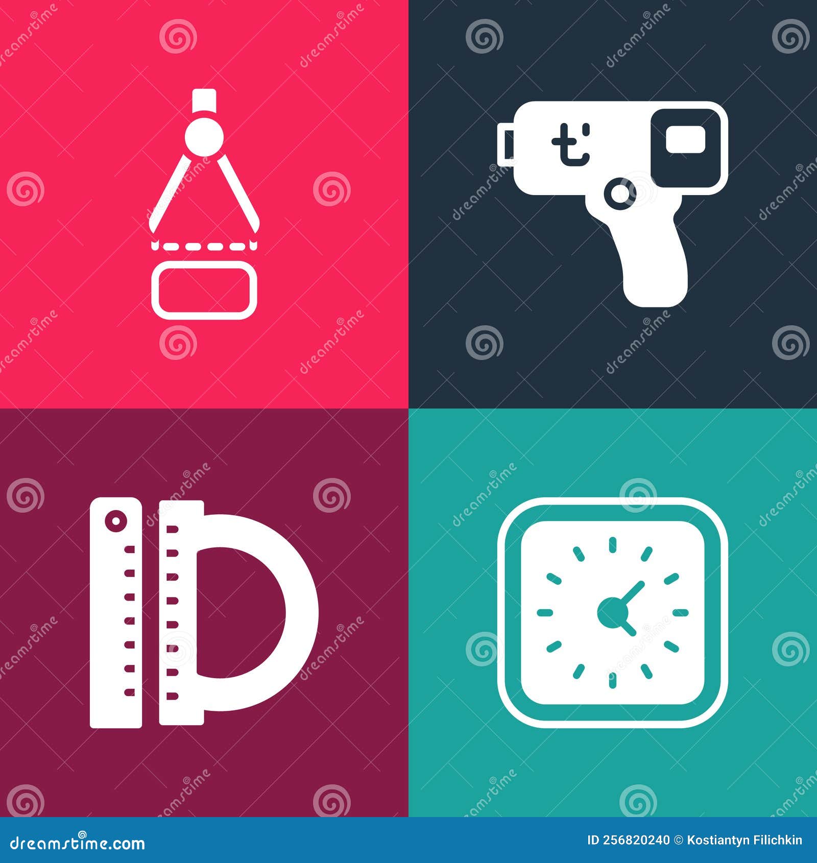 Set Pop Art Clock, Protractor and Ruler, Digital Thermometer and ...