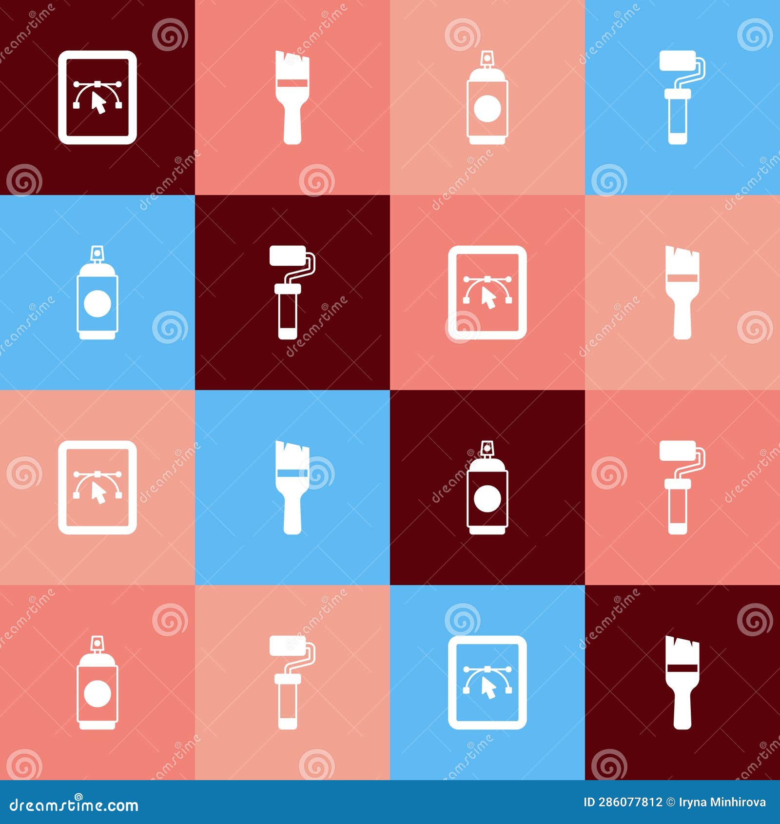 Set Pop Art Computer with Design Program, Paint Brush, Spray Can and ...