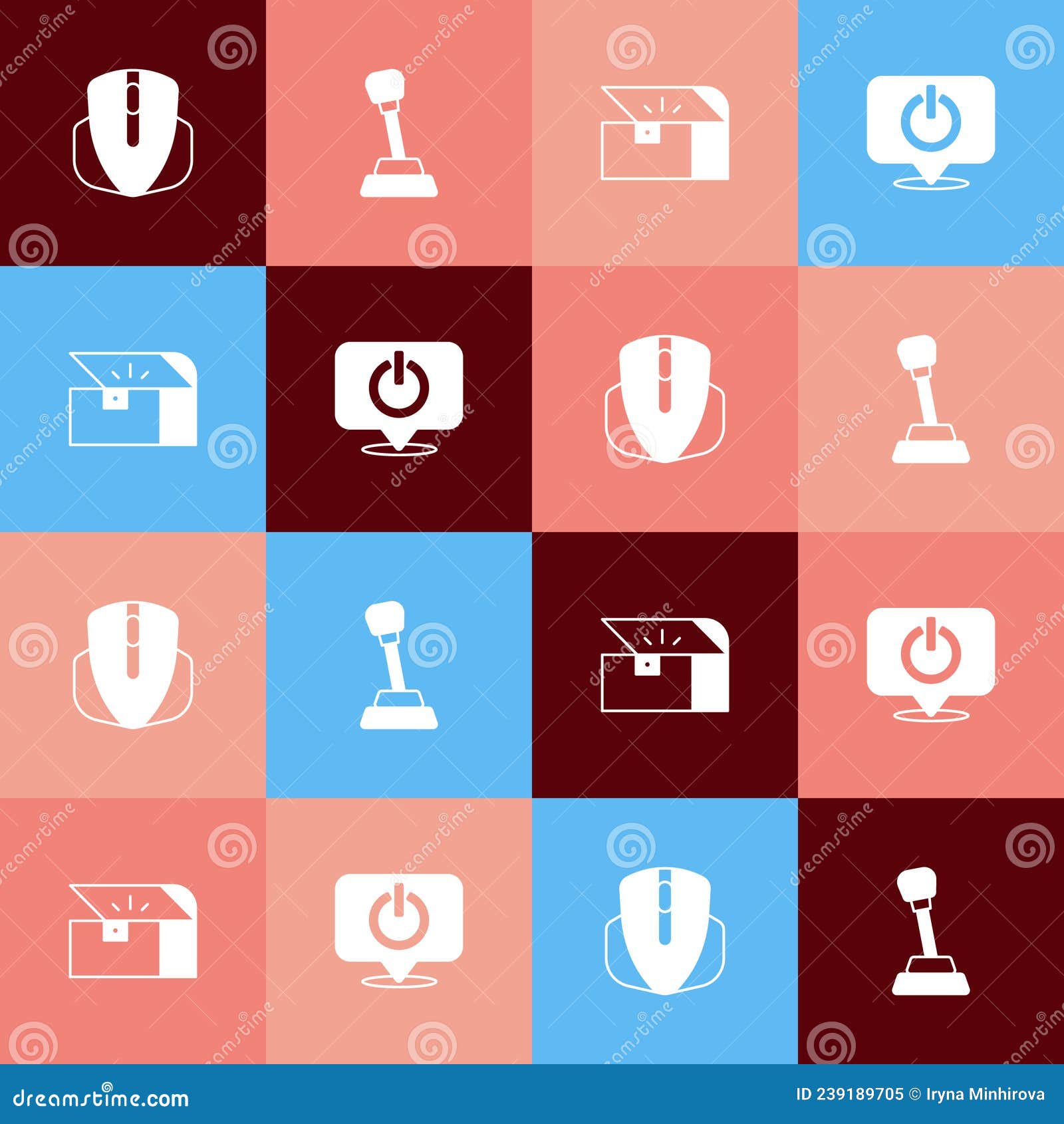 Set Pop Art Computer Mouse, Gear Shifter, Chest for Game and Power ...