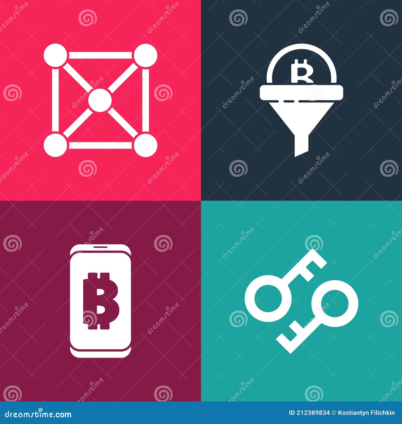 Set Pop Art Cryptocurrency Key, Mining Bitcoin from Mobile, Sales ...