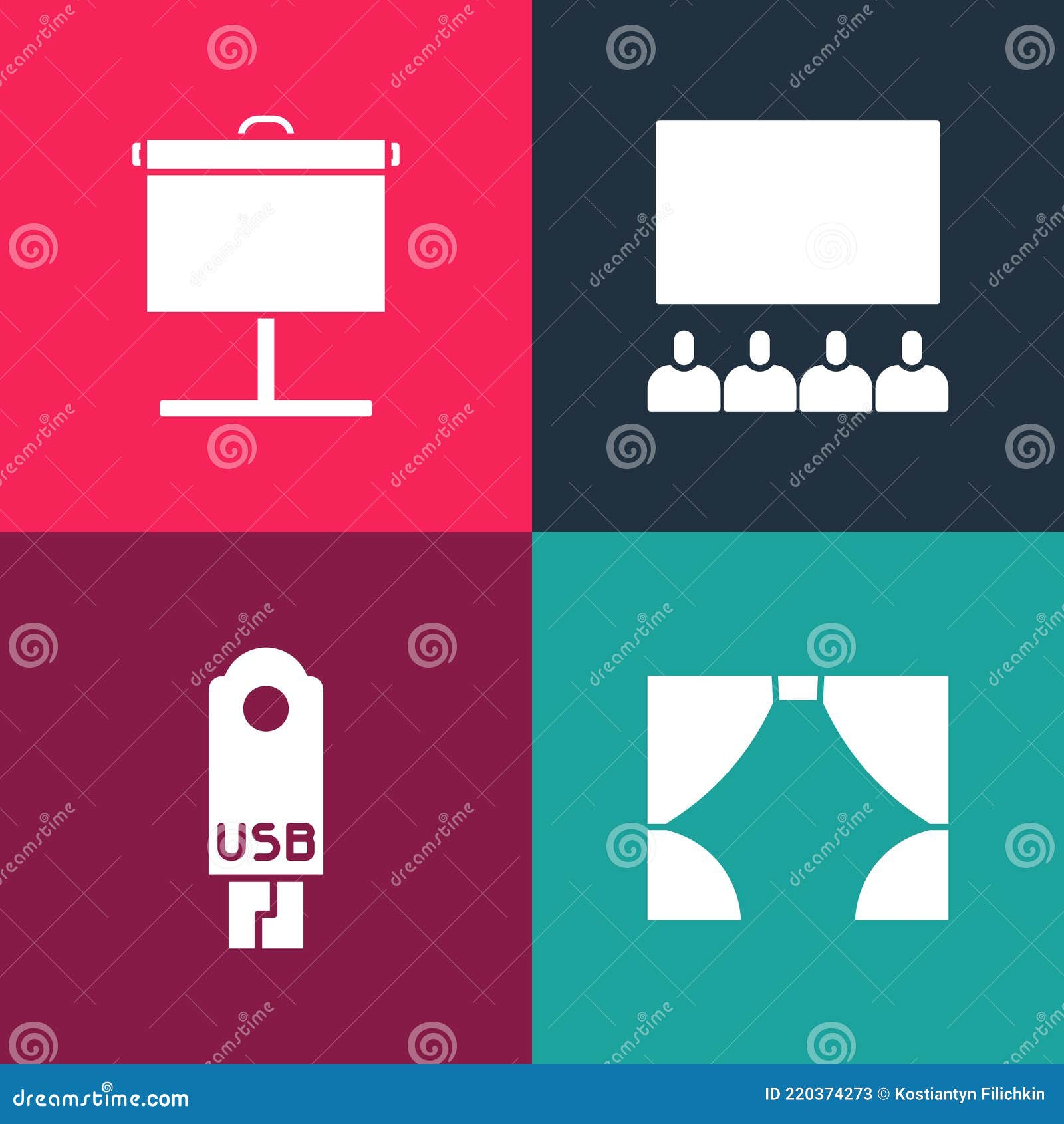 Set Pop Art Curtain, USB Flash Drive, Cinema Auditorium with Screen and ...