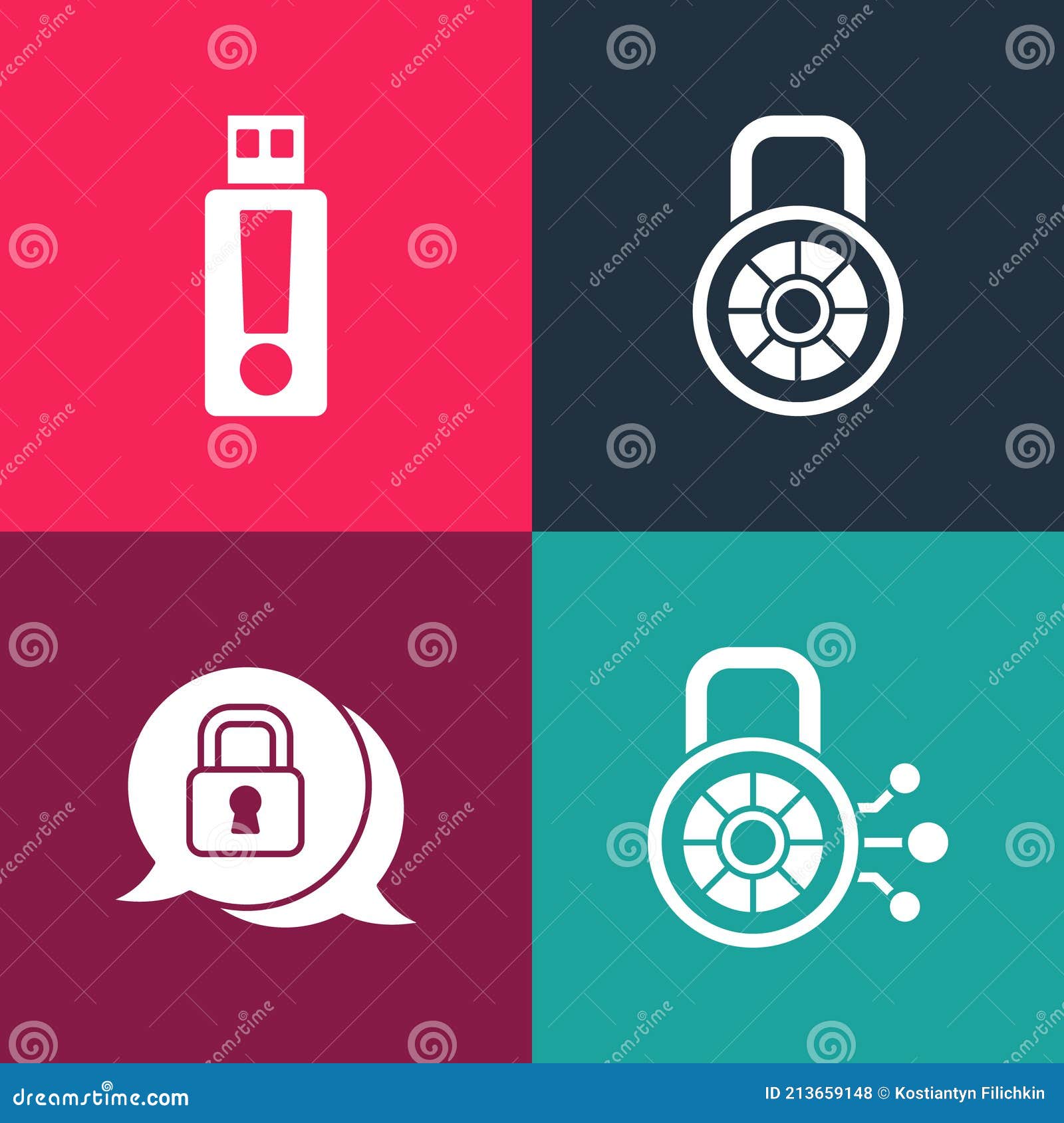 Set Pop Art Cyber Security, , Safe Combination Lock and USB Flash Drive ...
