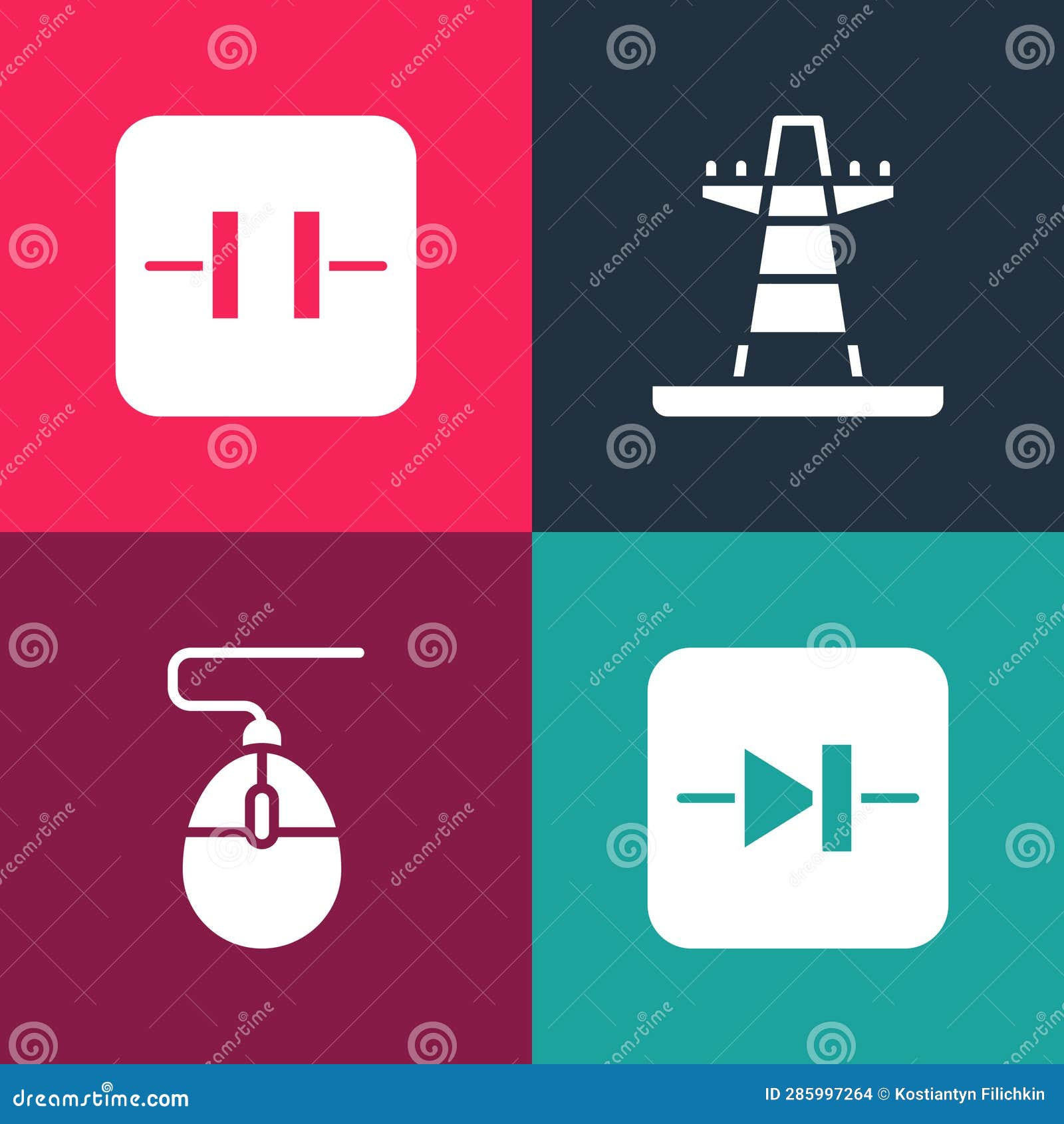 Set Pop Art Diode in Electronic Circuit, Computer Mouse, Electric Tower ...