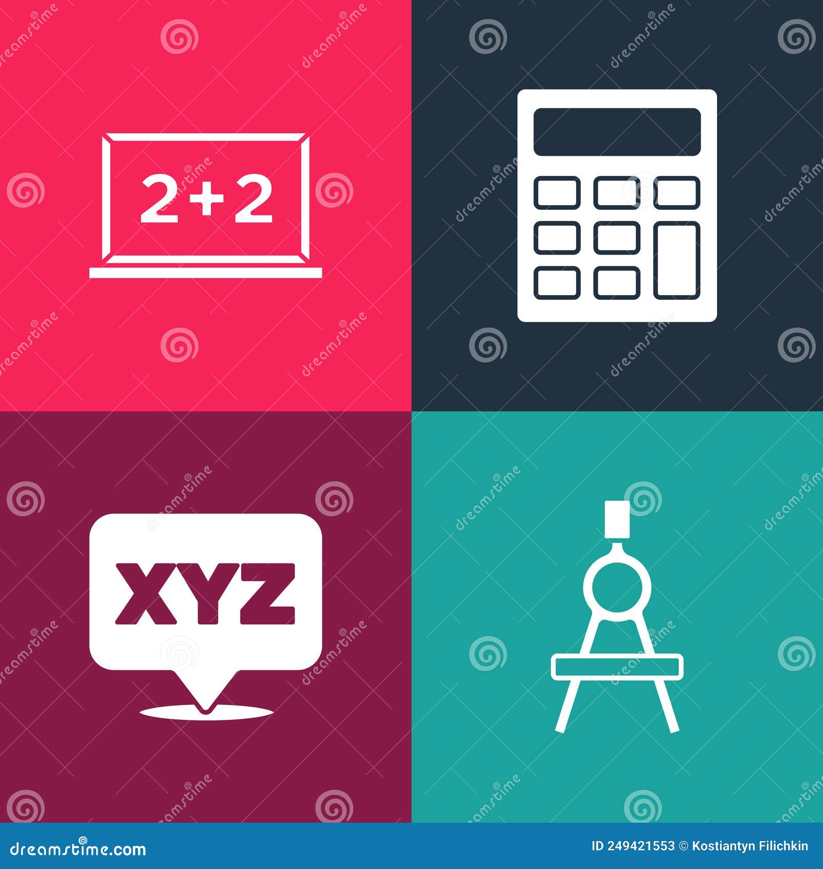 Set Pop Art Drawing Compass Xyz Coordinate System Calculator And