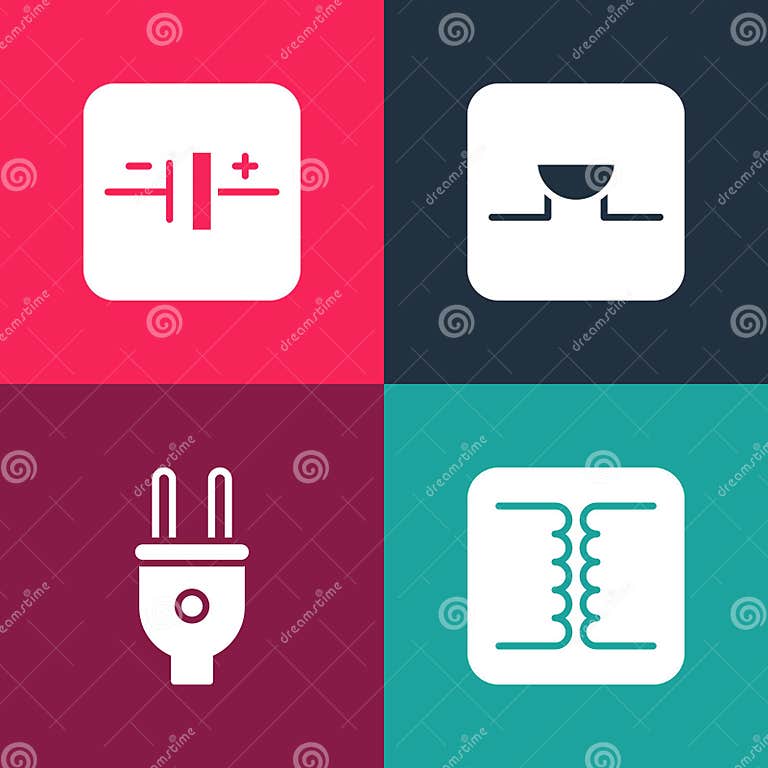Set Pop Art Electrical Transformer, Plug, Buzzer in Electronic Circuit ...