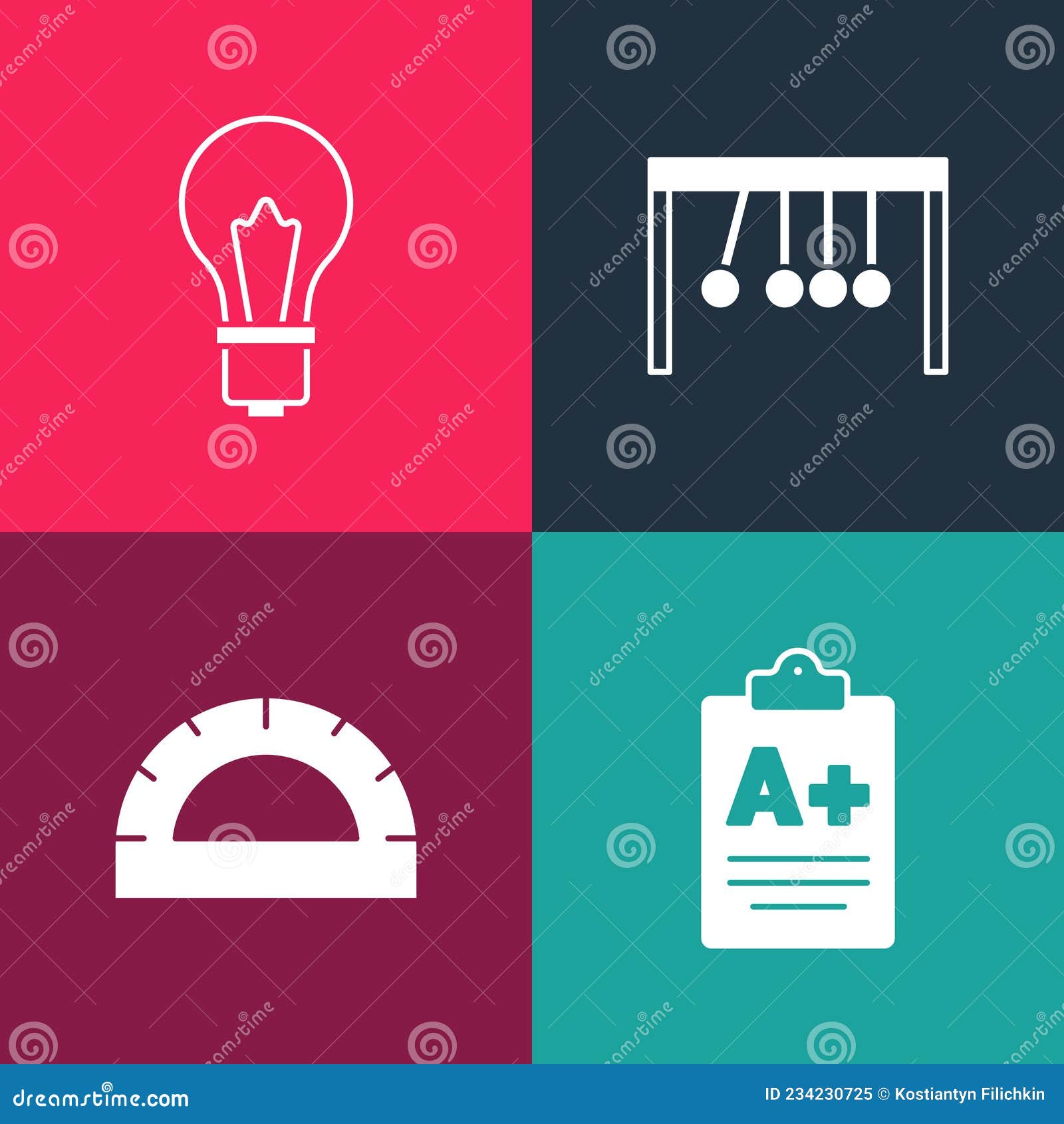 Set Pop Art Exam Sheet with a Plus Grade, Protractor Grid, Pendulum and ...