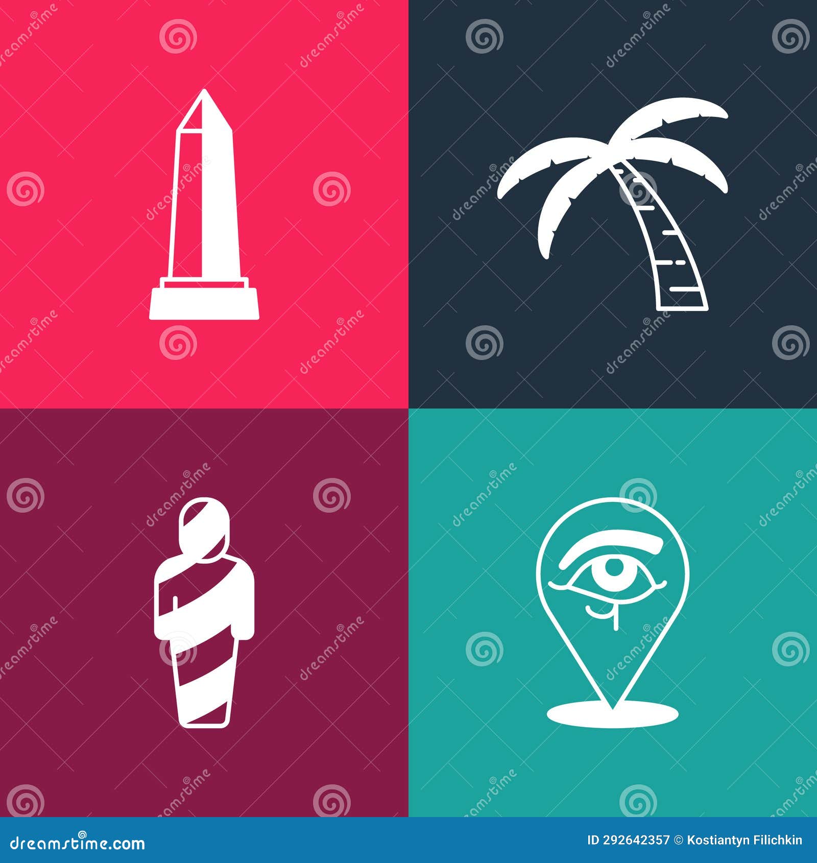Set Pop Art Eye of Horus, Egypt Mummy, Tropical Palm Tree and Obelisk ... Set Pop Art Eye of Horus, Egypt Mummy, Tropical Palm Tree and Obelisk ...