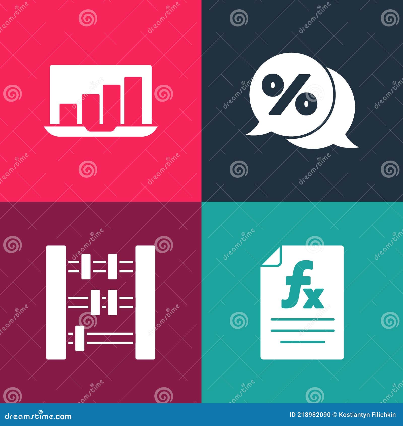 Set Pop Art Function Mathematical Symbol, Abacus, Discount Percent Tag ...