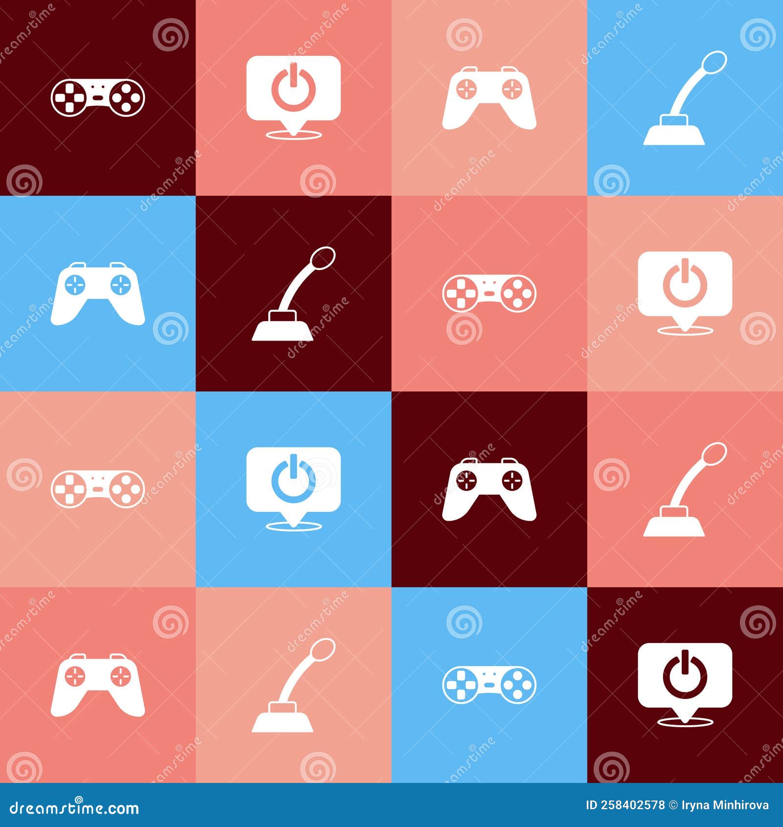 Set Pop Art Game Controller or Joystick, Power Button, and Microphone Icon. Vector Stock Vector ...