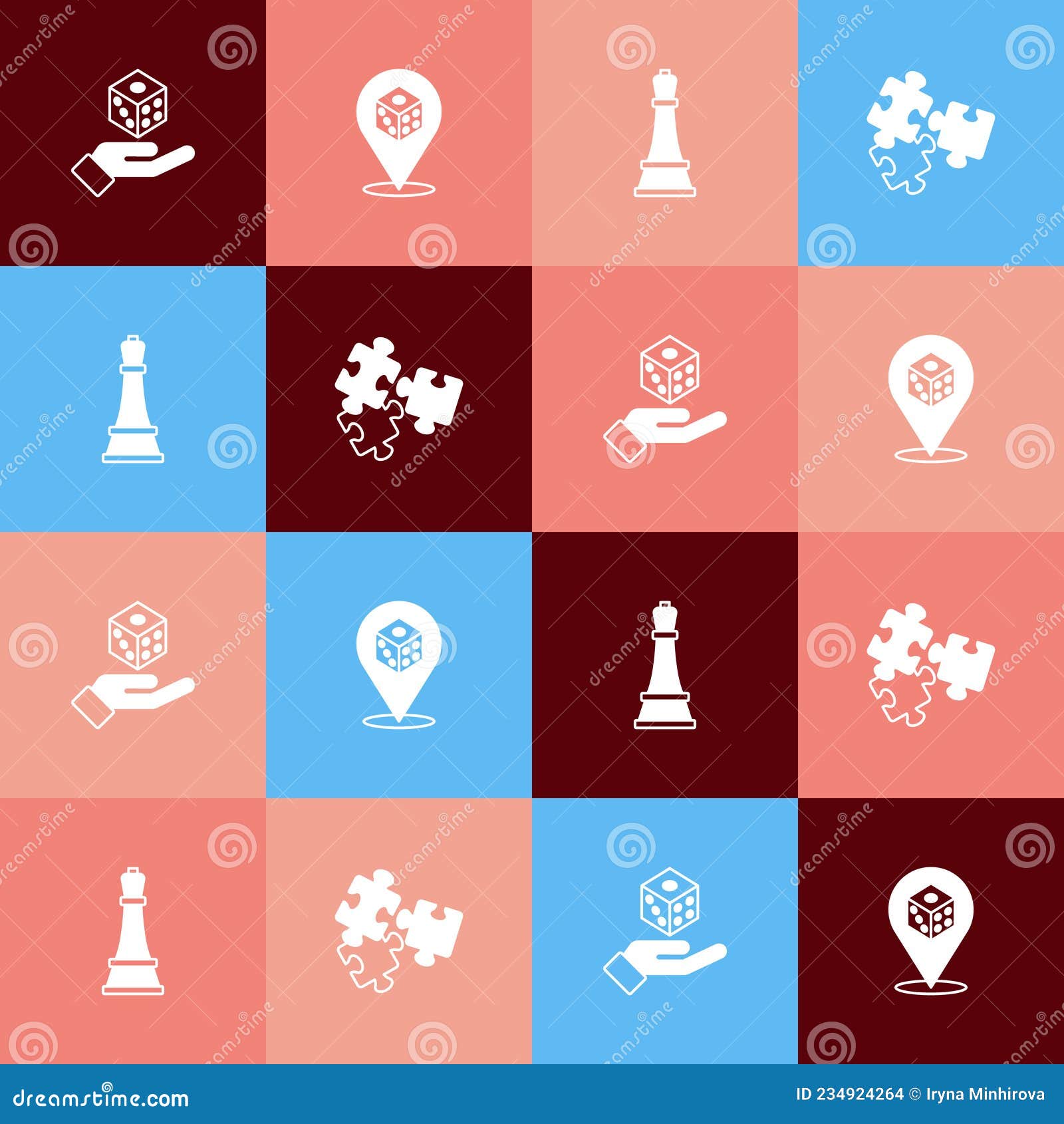 Set Pop Art Game Dice, Chess and Puzzle Pieces Toy Icon. Vector Stock ...