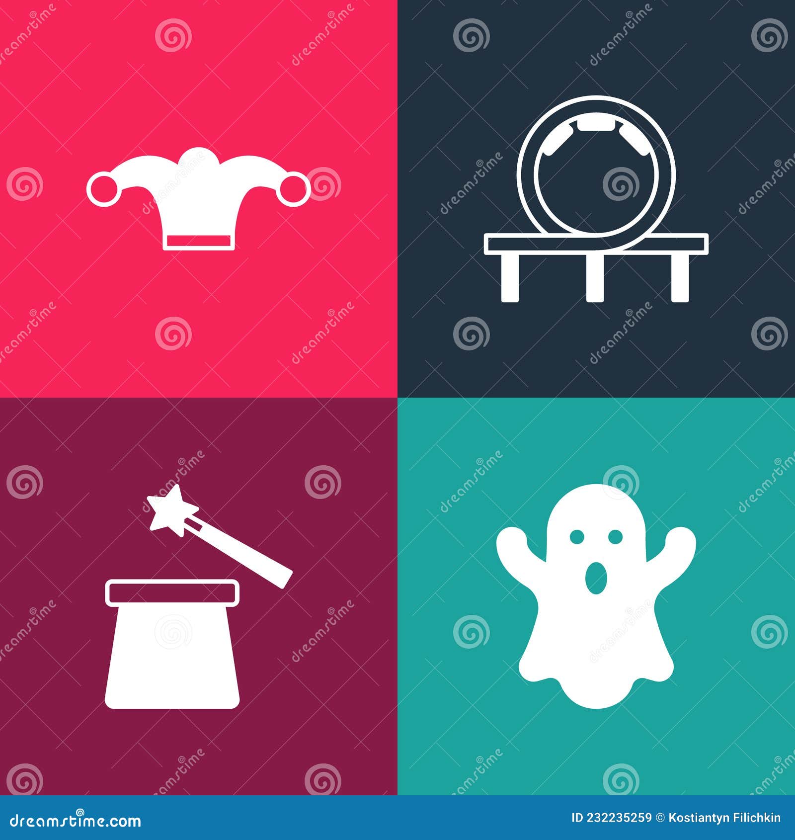 Set Ghost, Jester Hat With Bells, Ice Cream, Circus Ticket, Ticket Box ...