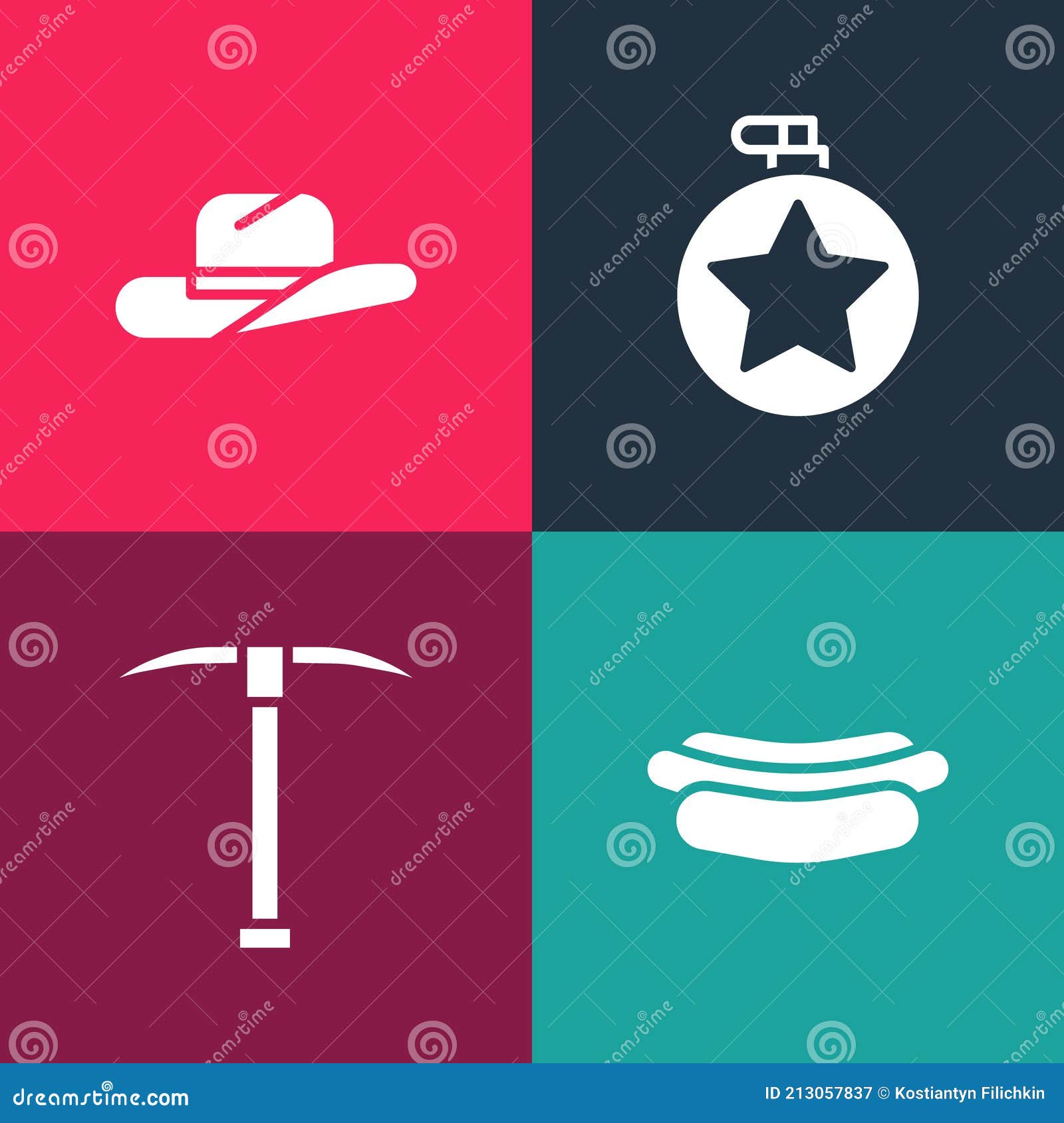 Set Pop Art Hotdog Sandwich, Pickaxe, Canteen Water Bottle and Western ... Set Pop Art Hotdog Sandwich, Pickaxe, Canteen Water Bottle and Western ...