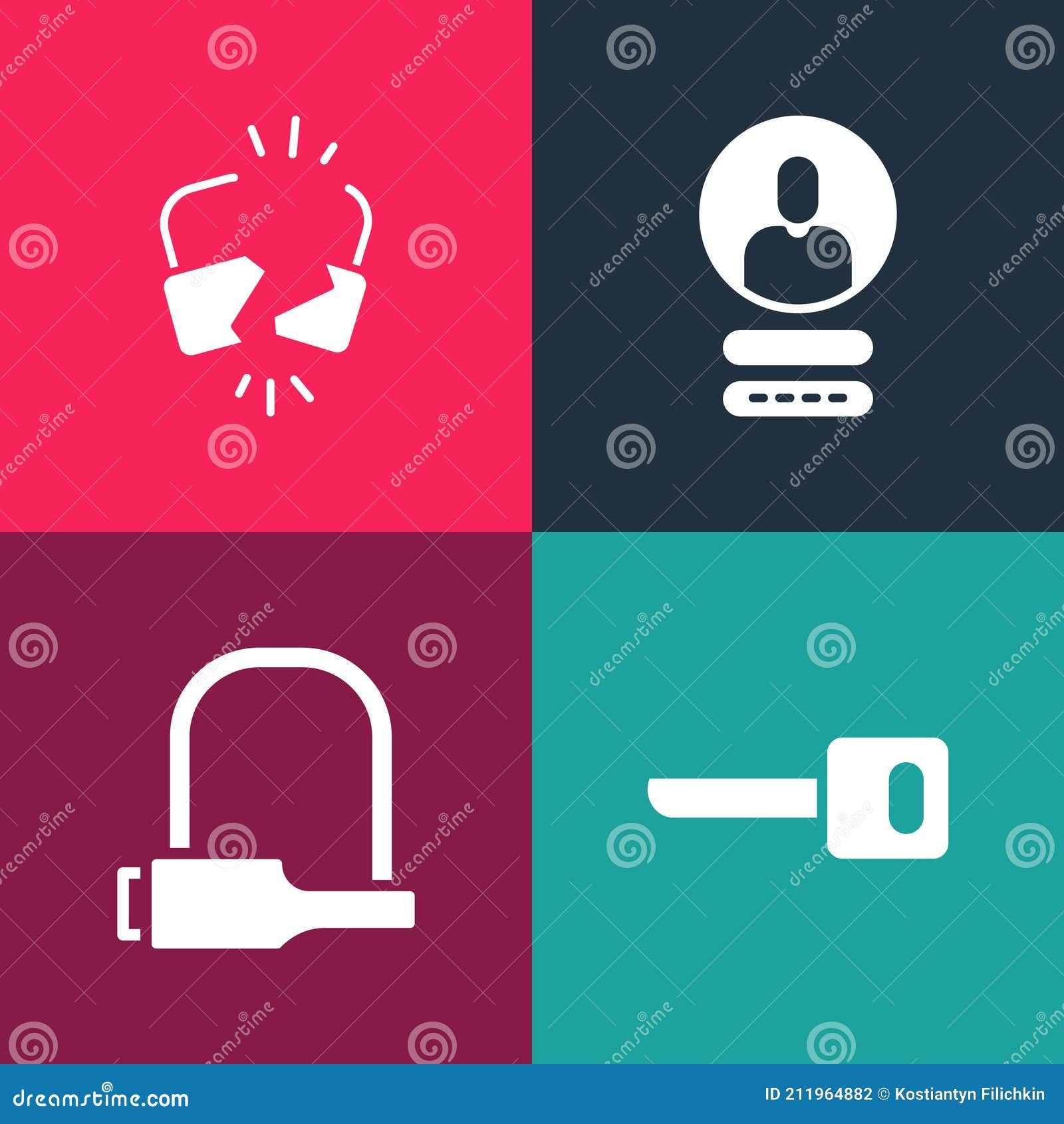 Set Pop Art Key, Bicycle Lock, Create Account Screen and Broken or ...