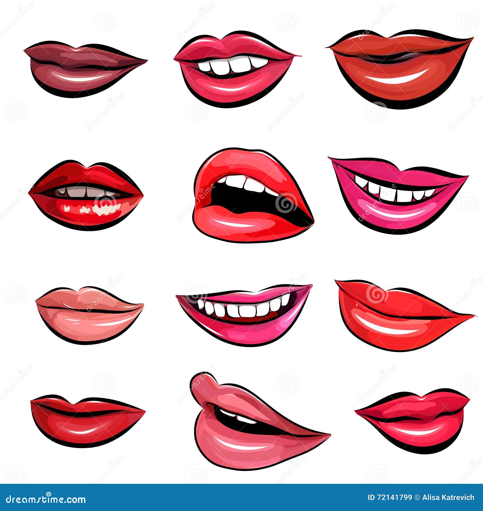 Set of Pop Art Lips on a White Background. Vector Stock Vector ...