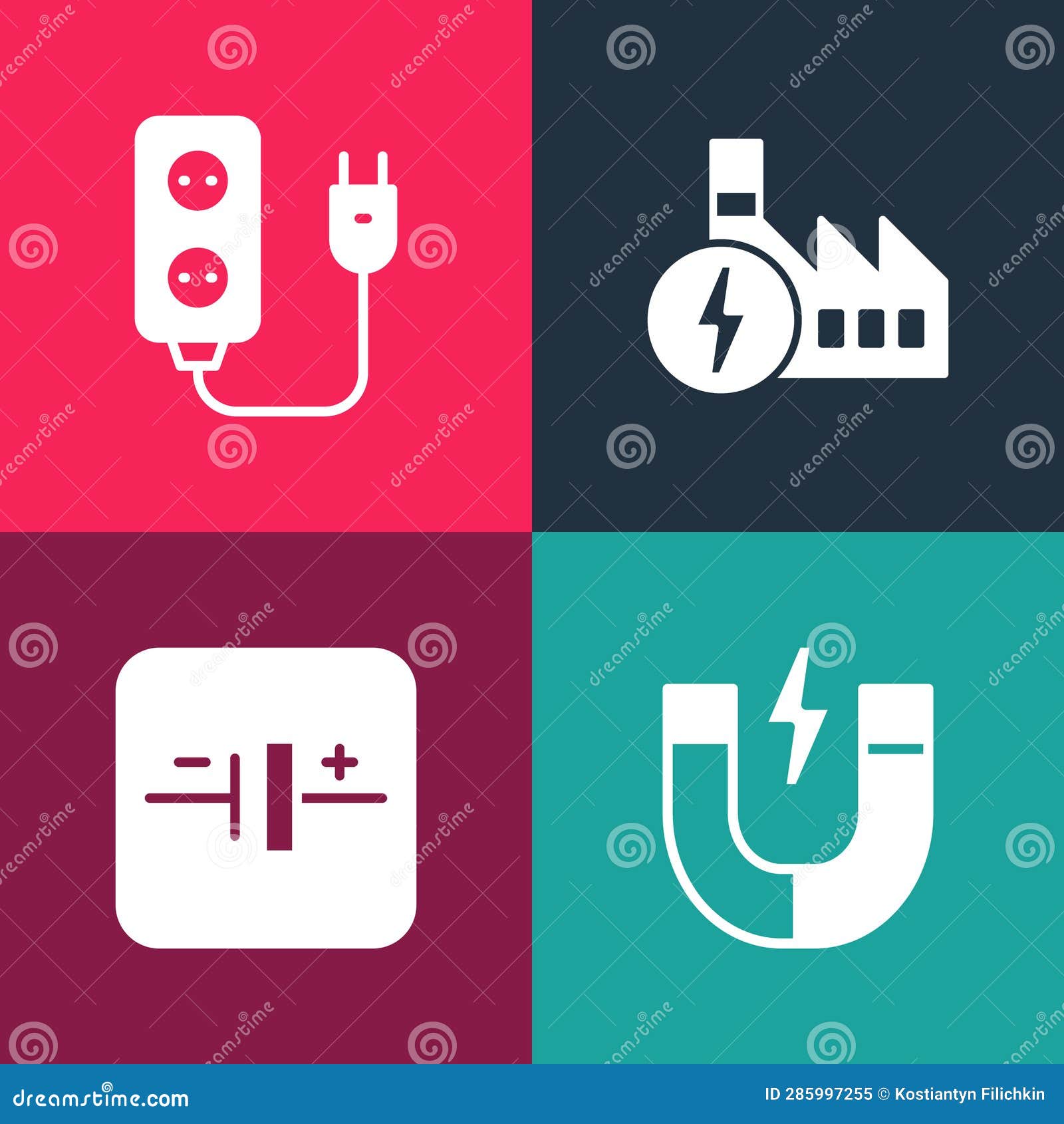 Set Pop Art Magnet, DC Voltage Source, Nuclear Power Plant and Electric ...